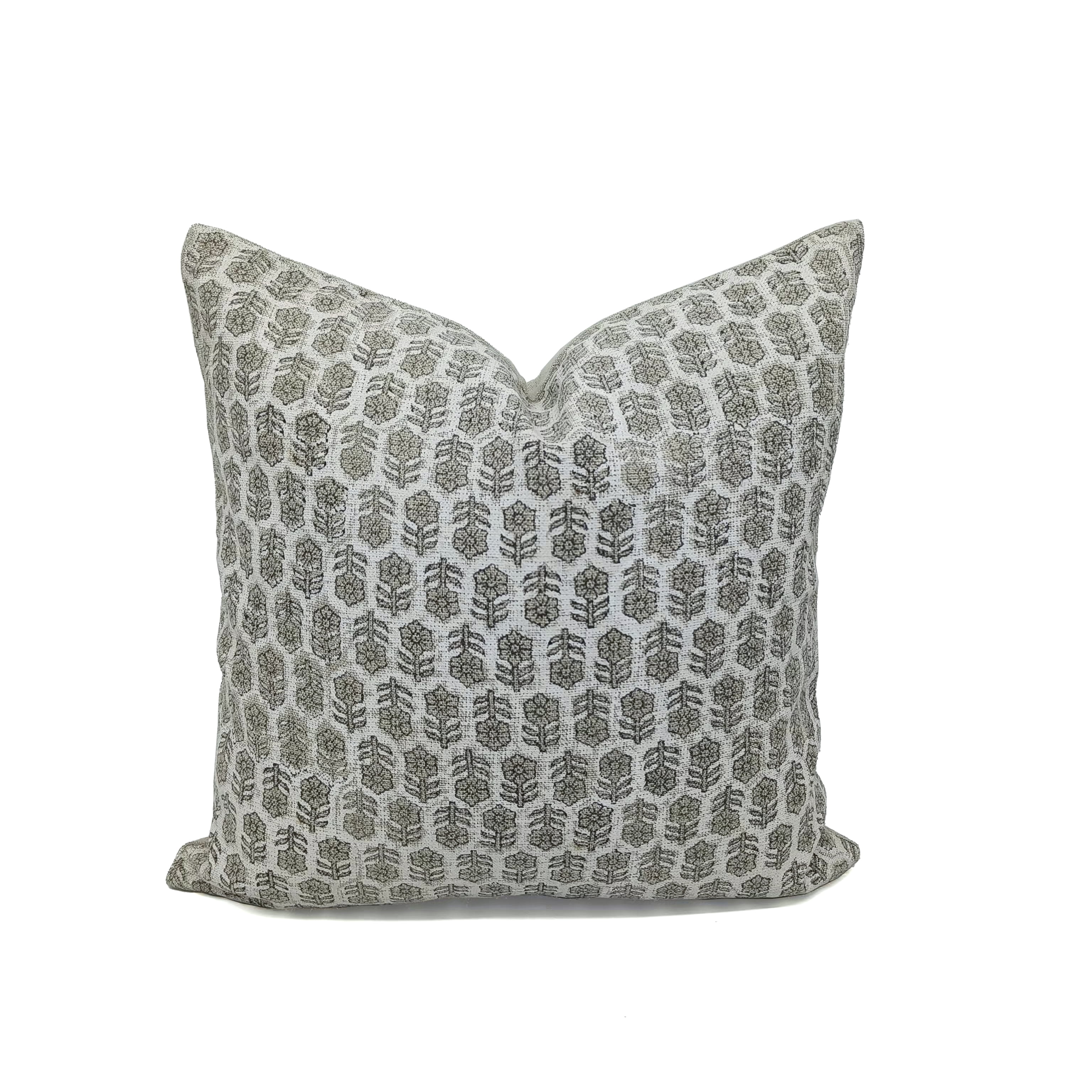 Fabdivine Block Print Throw Pillow Cover, 14x14 Inch Thick Linen ...