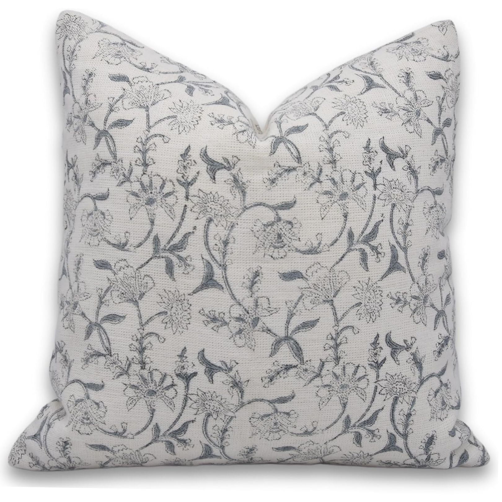 Fabdivine Block Print Throw Pillow Cover, 14x14 Inch Off White Linen ...