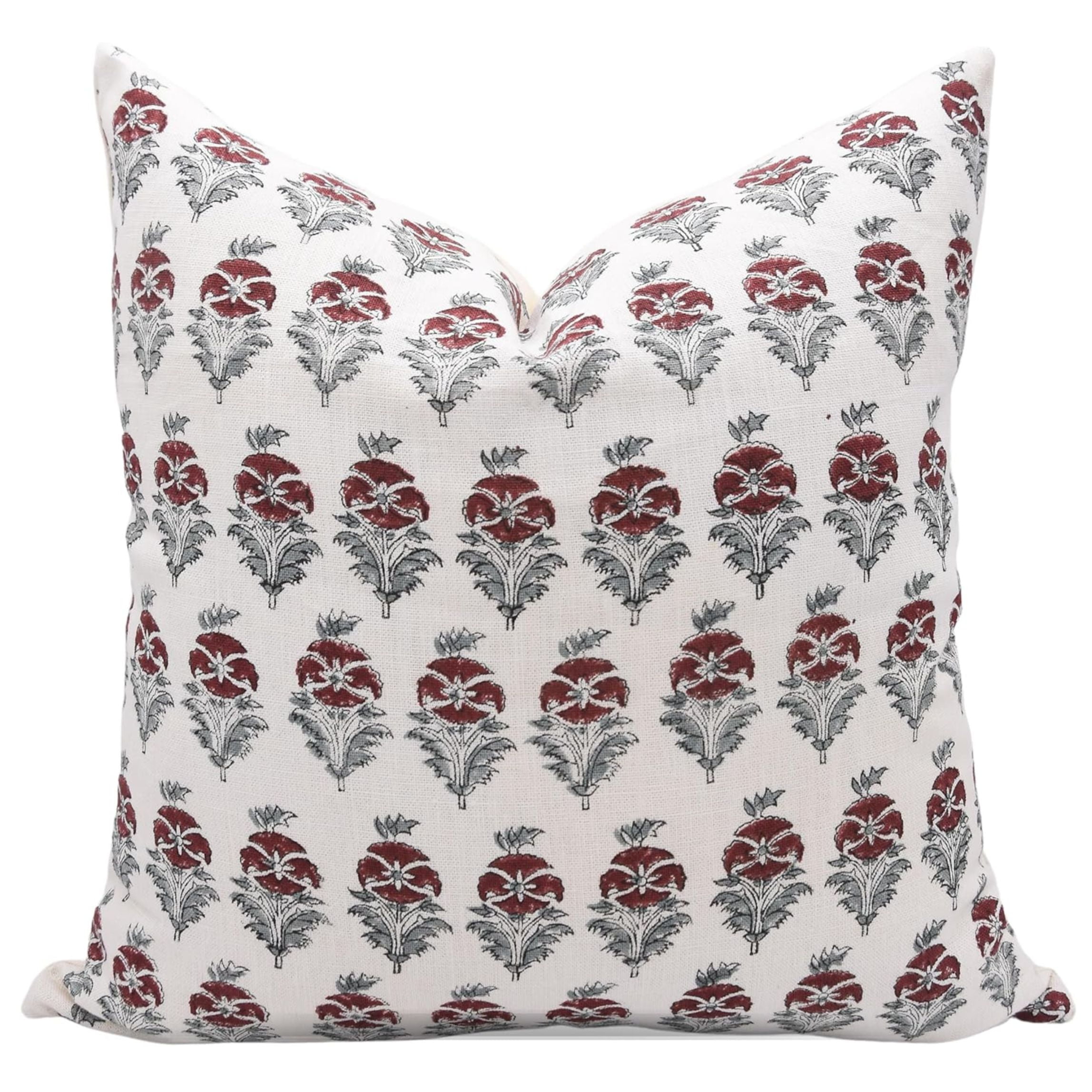 Fabdivine Block Print Throw Pillow Cover, 14x14 Inch Off White Linen ...