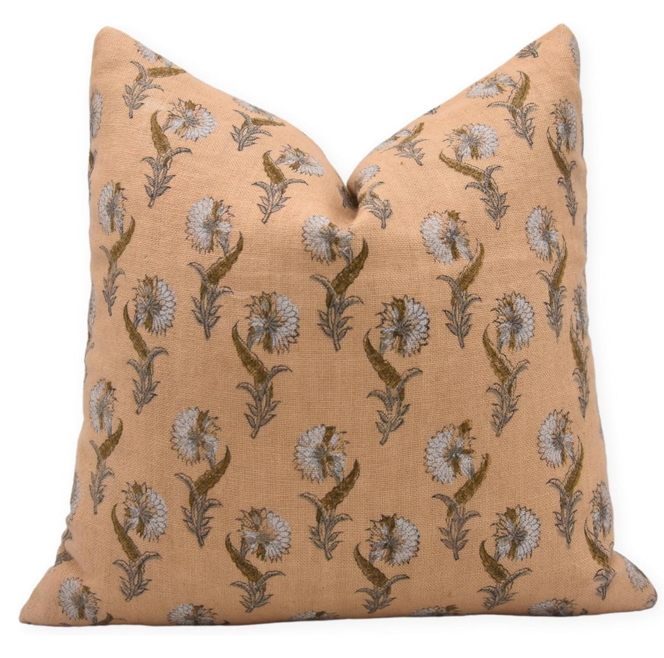 Fabdivine Block Print Throw Pillow Cover, 14x14 Inch Off white Linen ...