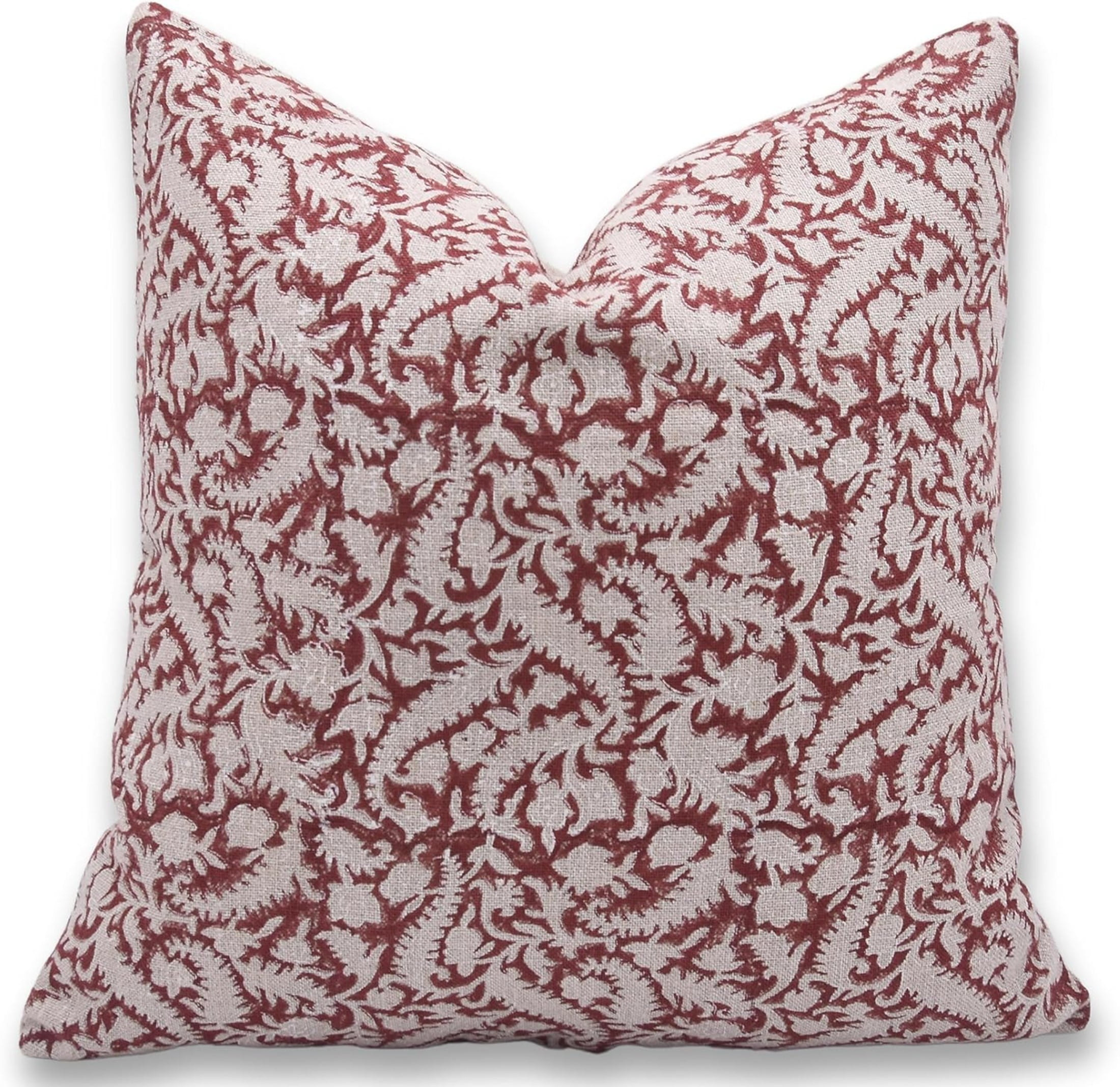 Fabdivine Block Print Throw Pillow Cover, 14x20 Inch Thick Linen ...