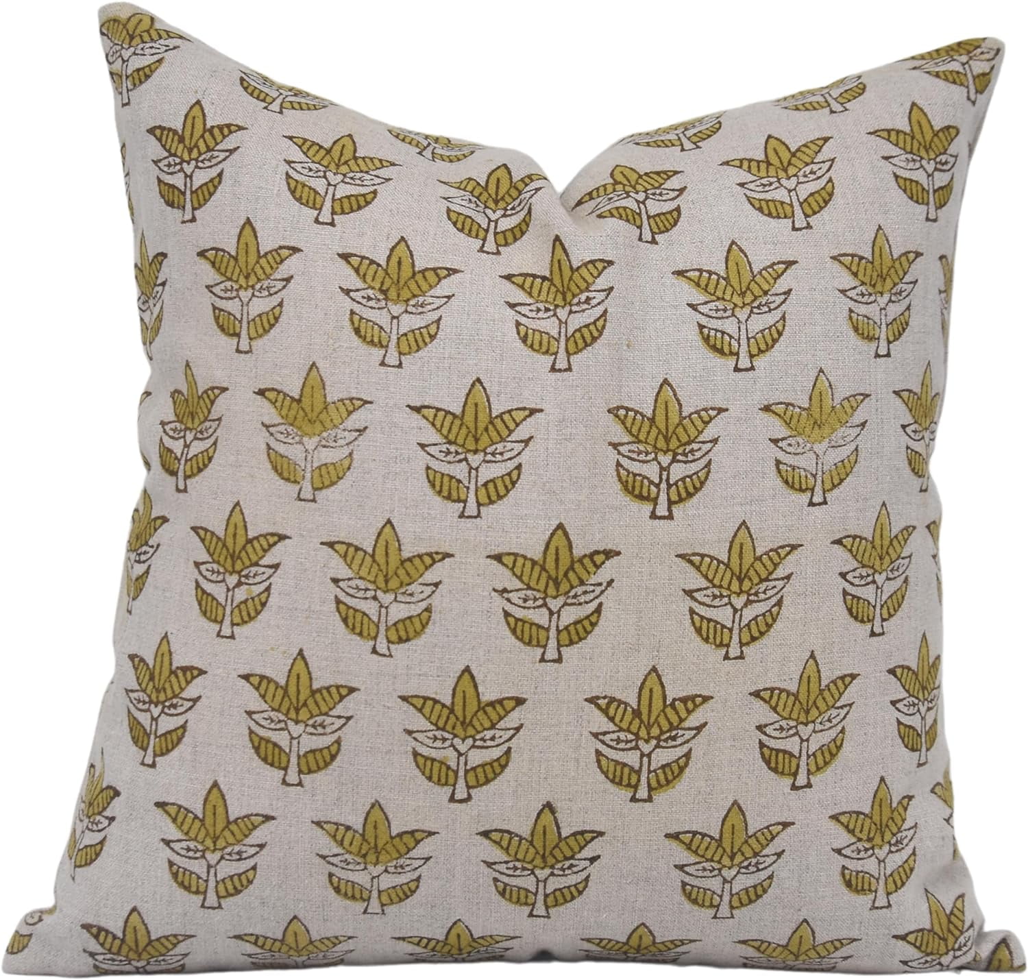 Fabdivine Block Print Throw Pillow Cover, 16x16 Inch Pure Linen ...