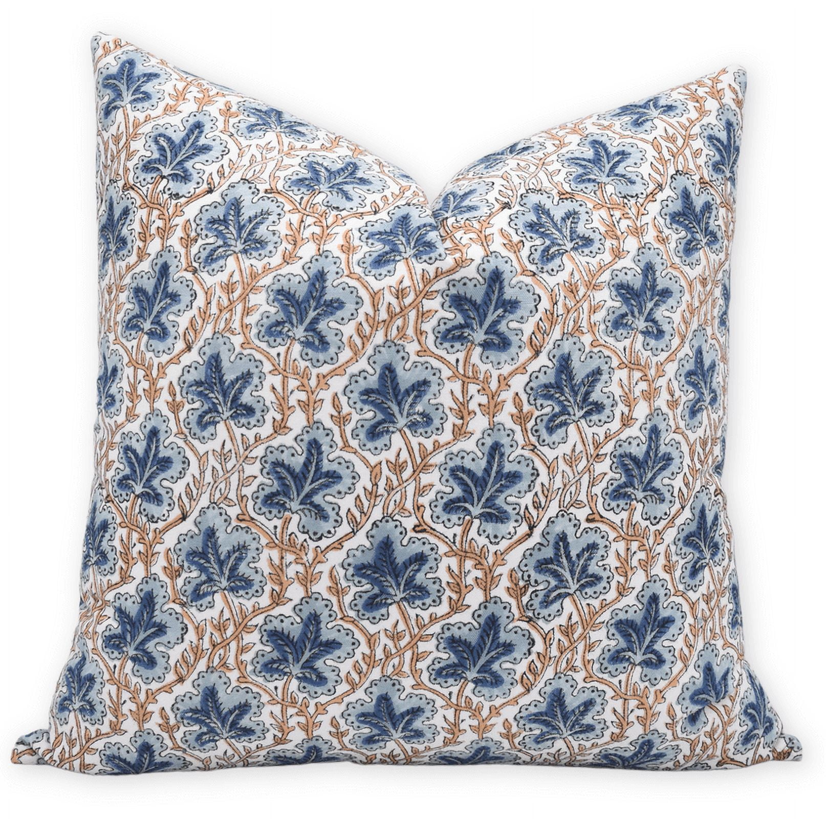 Fabdivine Block Print Throw Pillow Cover, 18x18 Inch Thick Cotton White ...