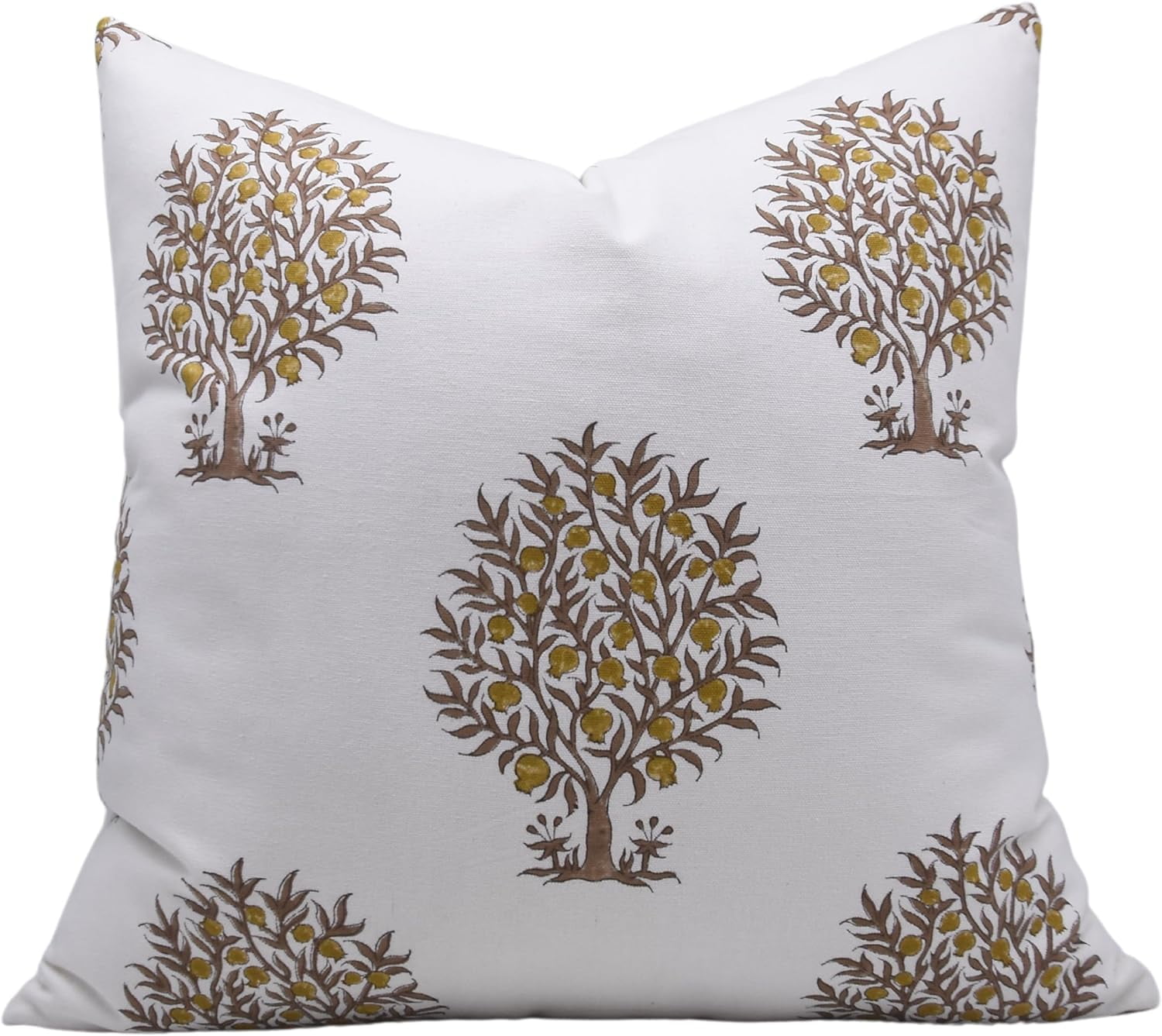Fabdivine Block Print Throw Pillow Cover, 20x20 Inch Thick Cotton White Decorative Cushion Cover ...
