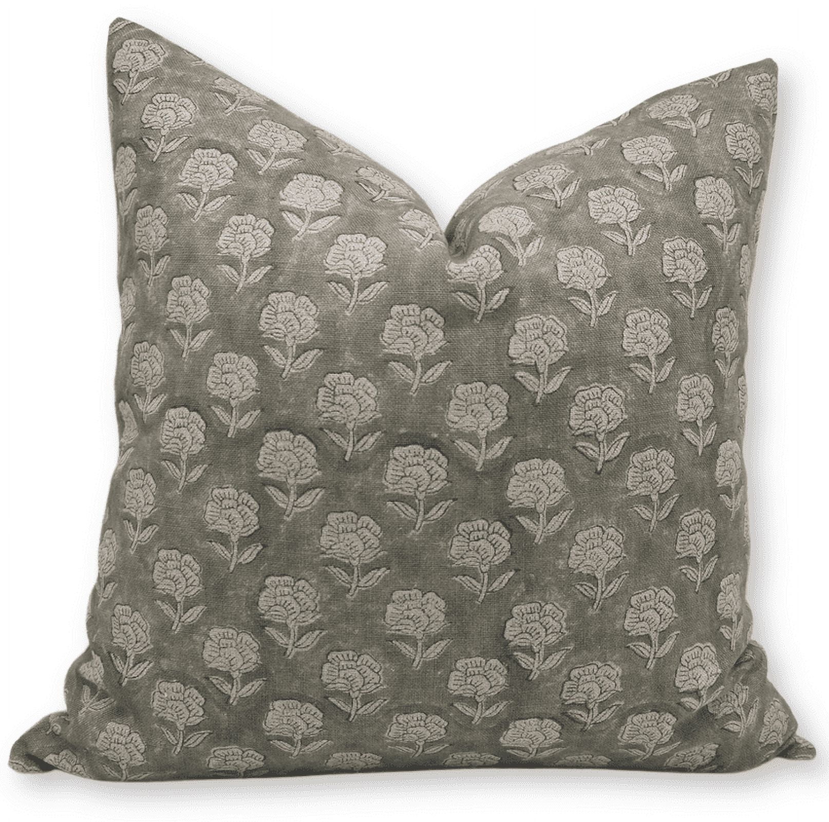 Fabdivine Block Print Throw Pillow Cover, 20x20 Inch Thick Linen ...