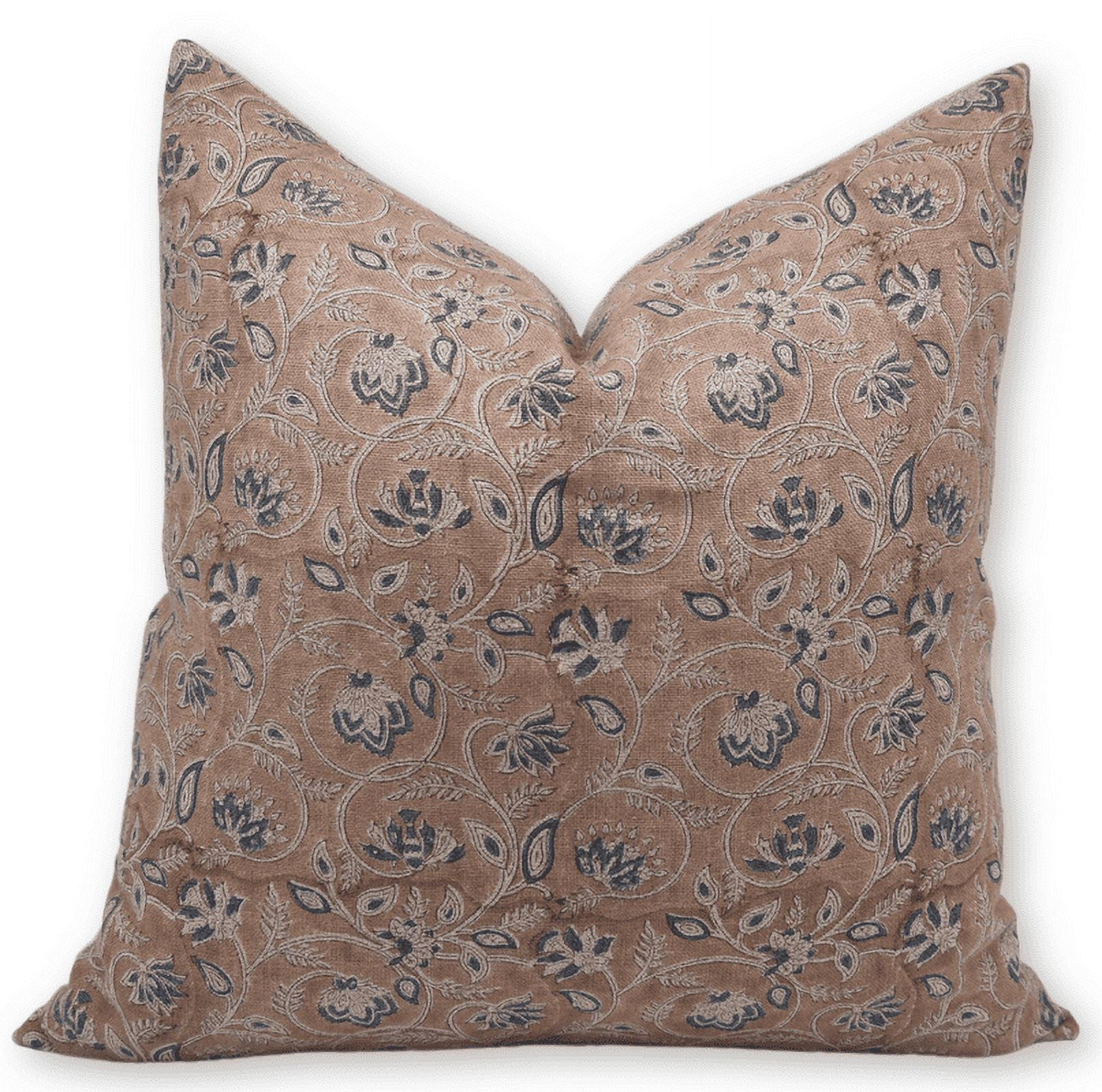 Fabdivine Block Print Throw Pillow Cover, 20x20 Inch Thick Linen ...