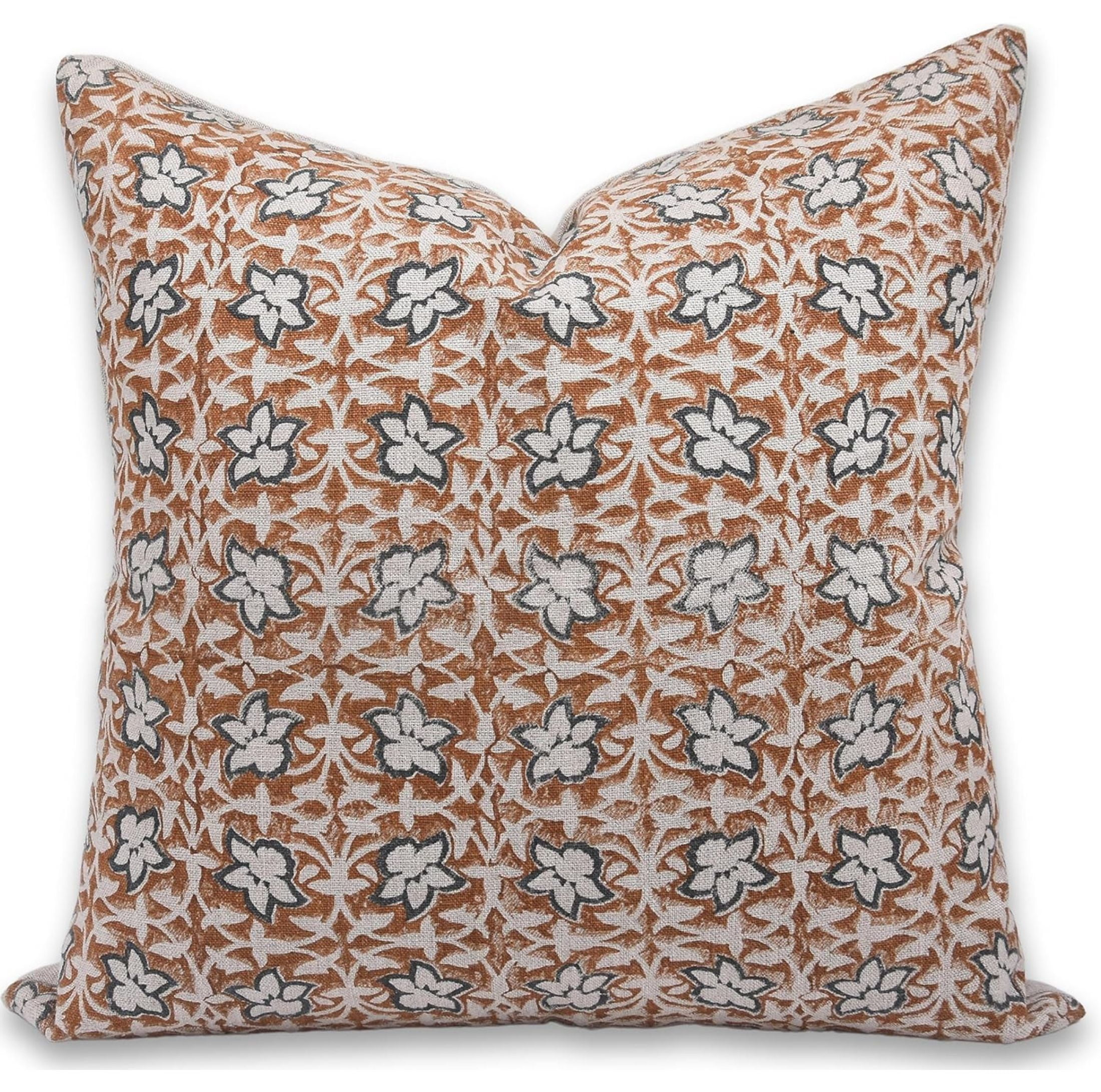 Fabdivine Block Print Throw Pillow Cover, 20x20 Inch Thick Linen ...