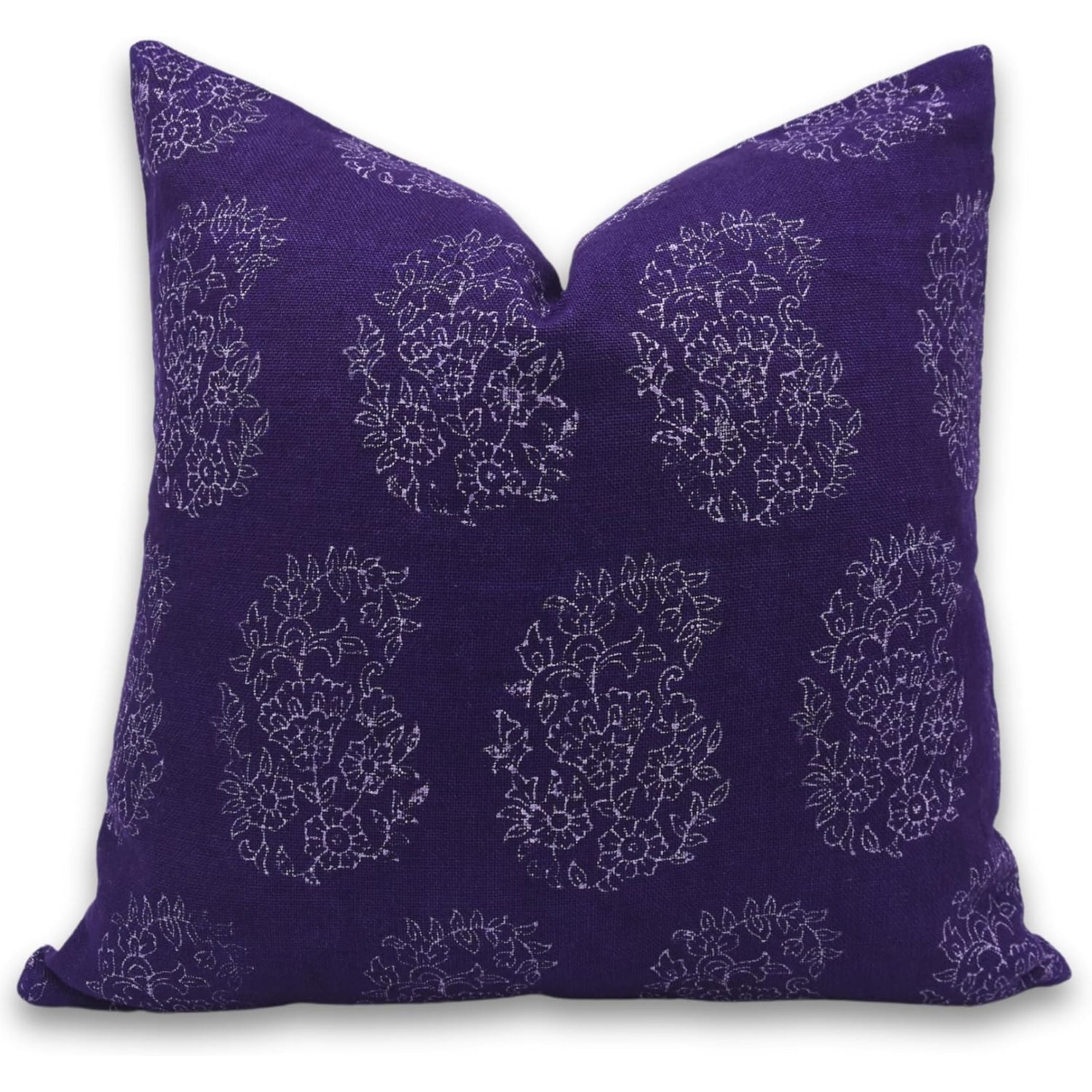 Fabdivine Block Print Throw Pillow Cover, 22x22 Inch Off White Linen ...