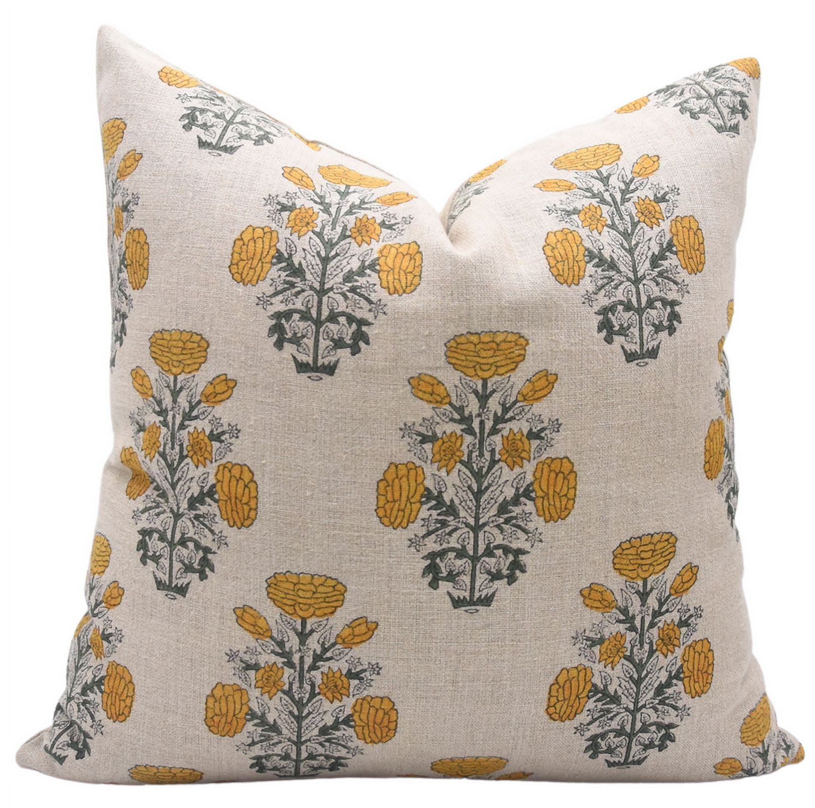 Fabdivine Block Print Throw Pillow Cover, 22x22 Inch Thick Linen ...