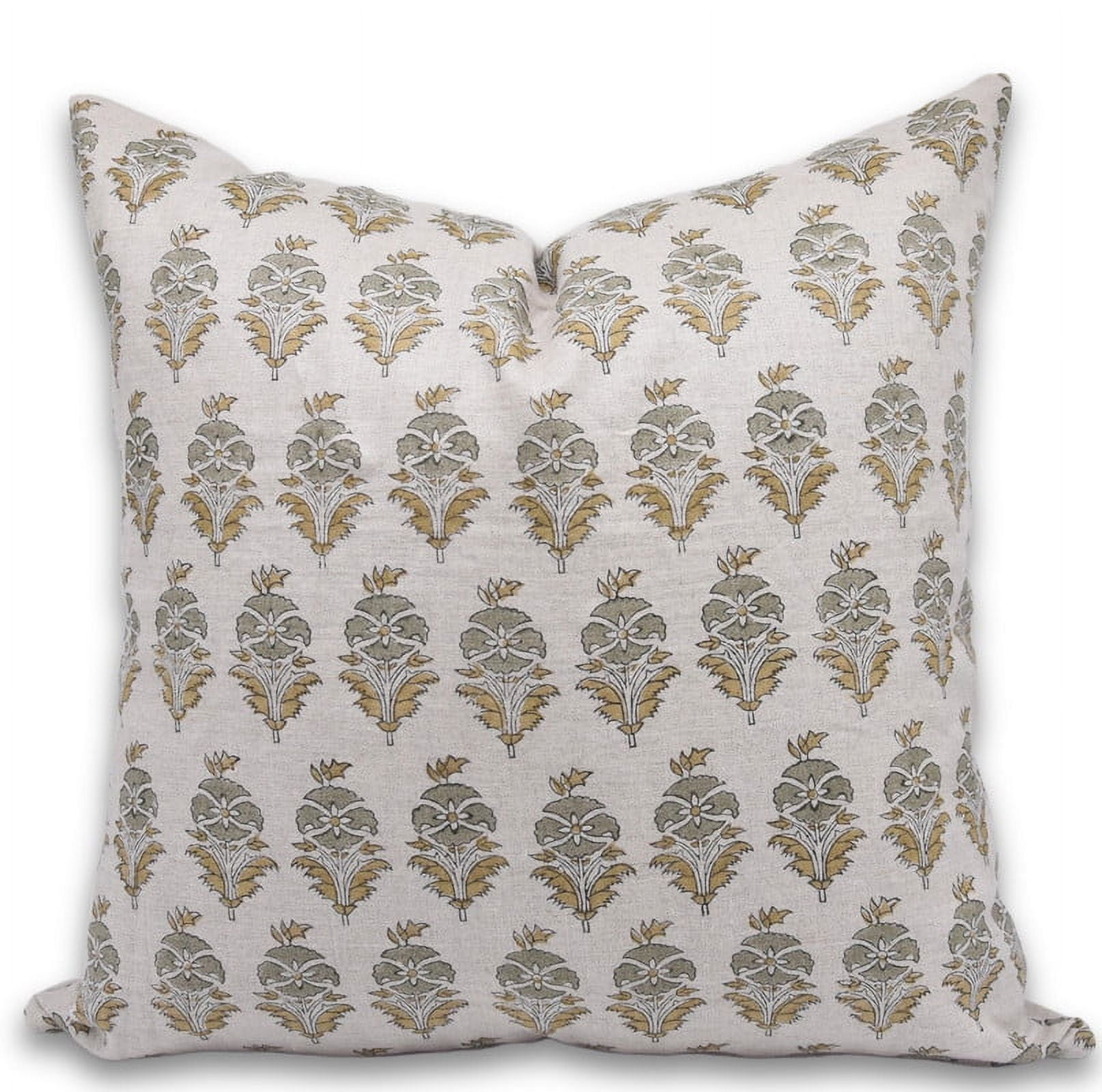 Fabdivine Block Print Throw Pillow Cover, 24x24 Inch Pure Linen ...