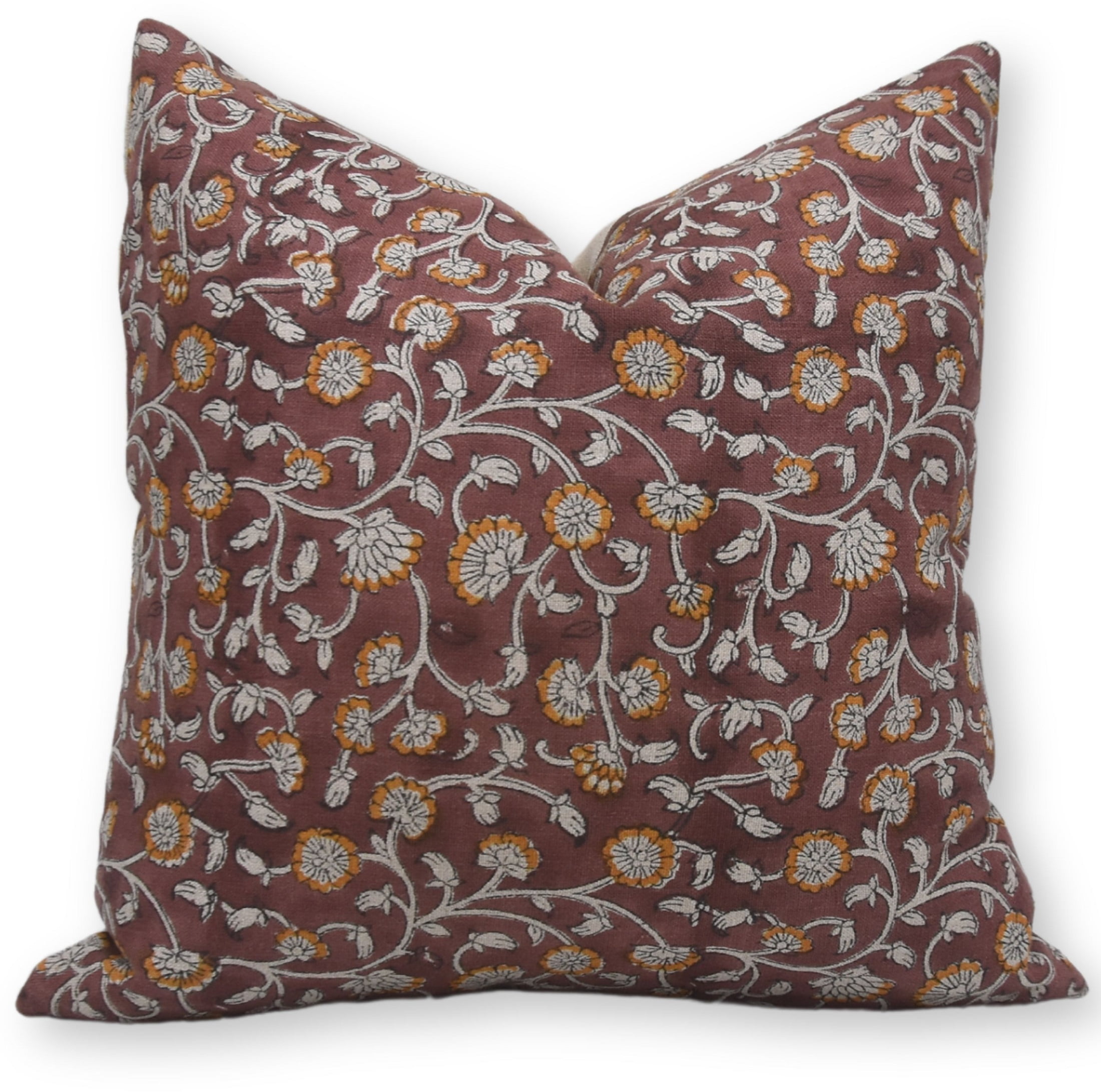 Fabdivine Block Print Throw Pillow Cover, 26x26 Inch Pure Linen ...