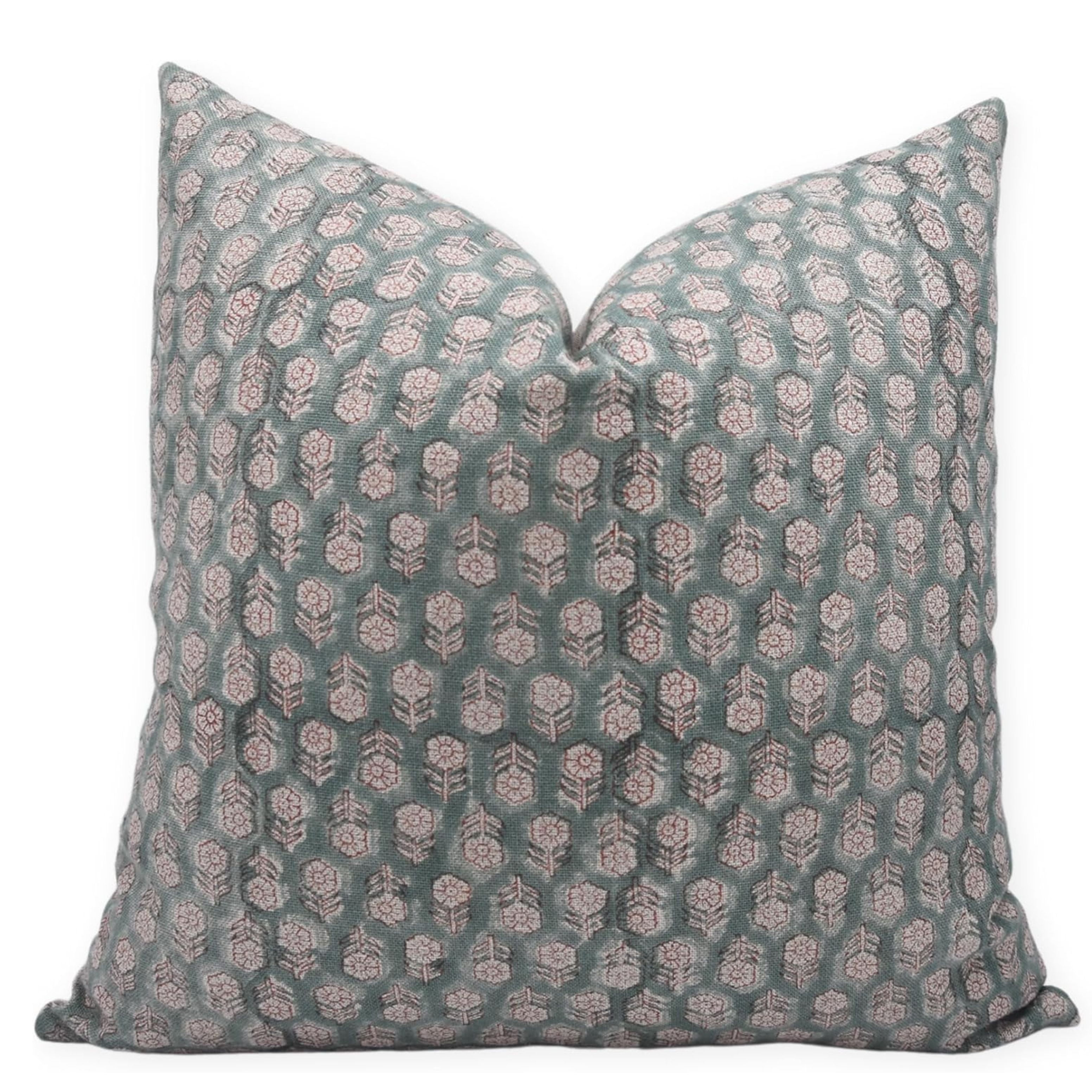 Fabdivine Block Print Throw Pillow Cover, 26x26 Inch Thick Linen ...