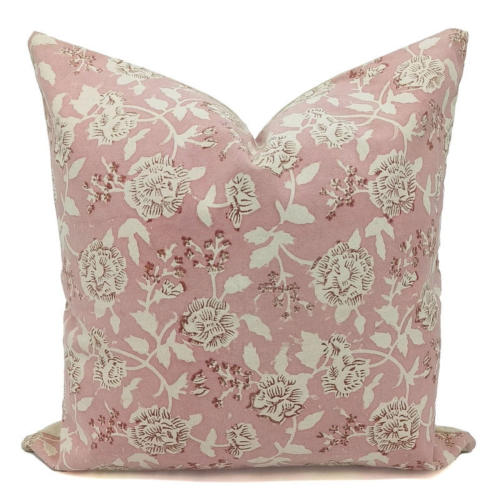Fabdivine Decorative Handblock Print Throw Pillow Cover, 22"X22", Pink ...