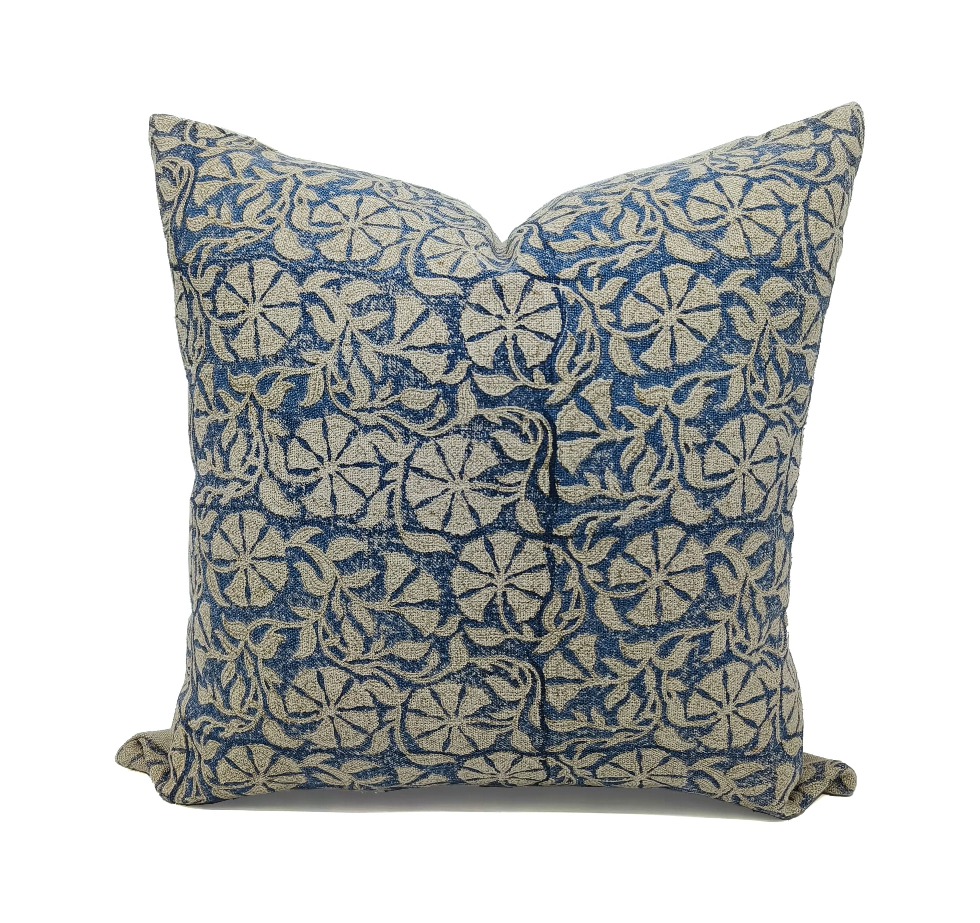 Fabdivine Off White Linen Hand Block Print Farmhouse Throw Cushion ...