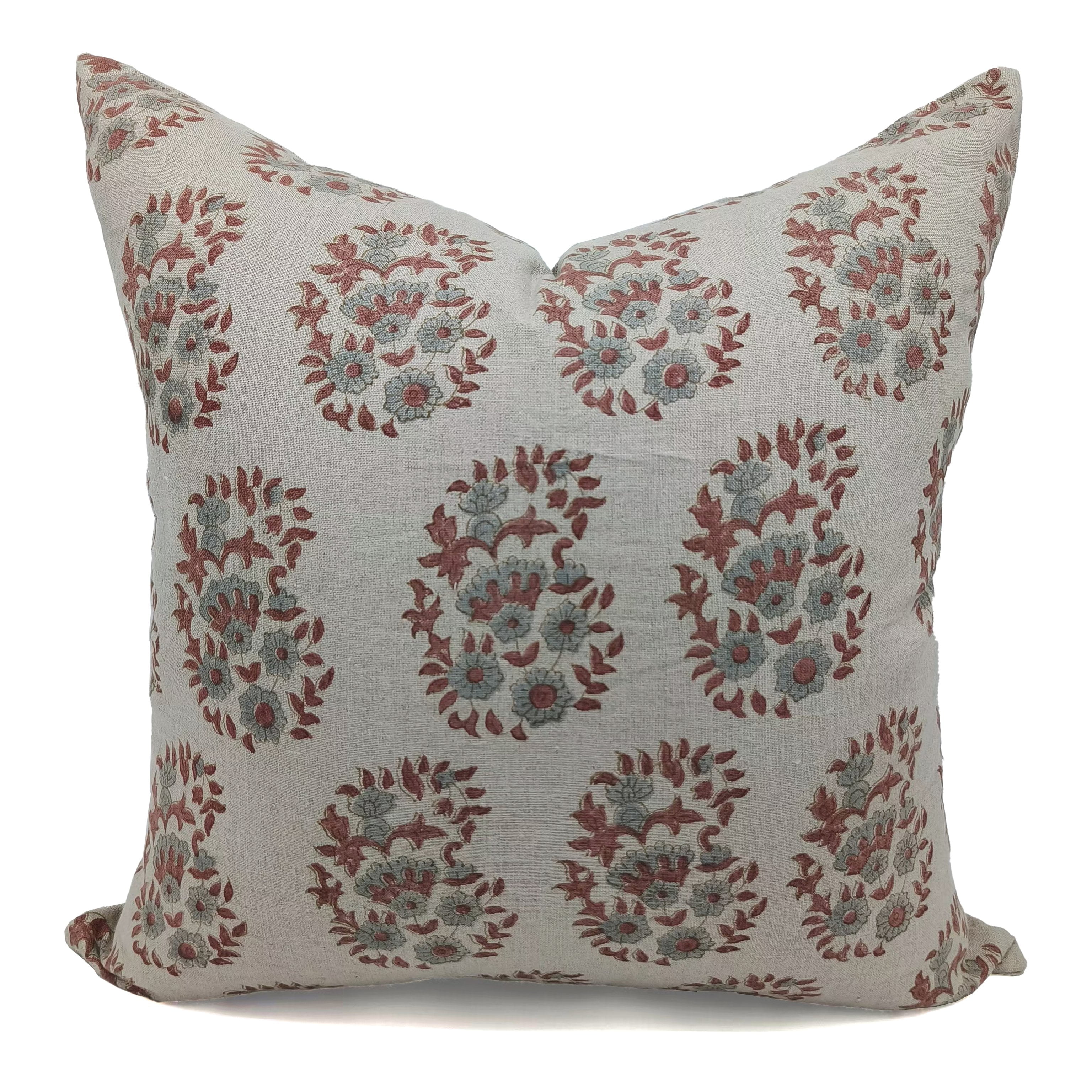 Fabdivine Pure Linen Hand Block Print Decorative Throw Pillow Cover , 22"X22", Rust - Walmart.com