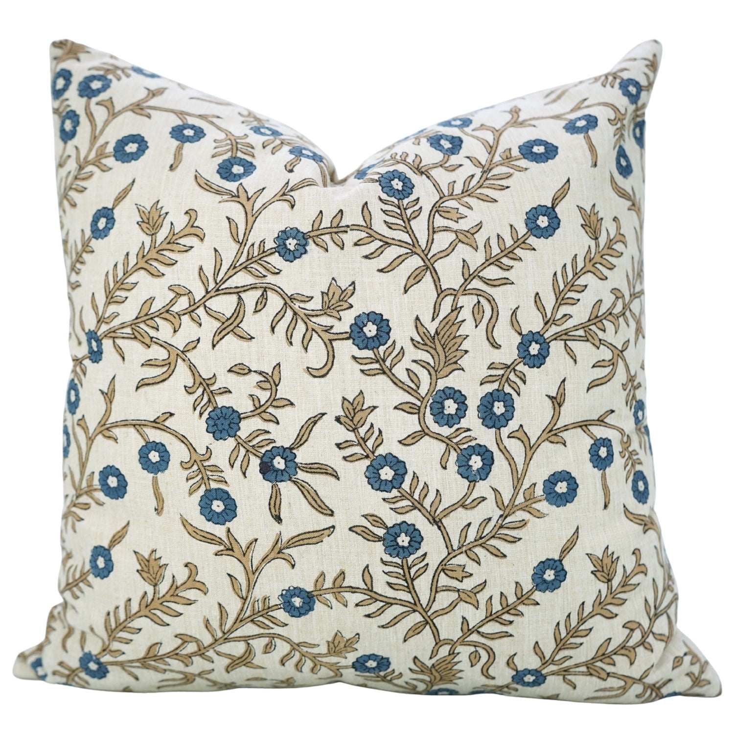 Fabdivine “Shehjan” Dark Blue Block Print Cushion – Handmade Linen ...