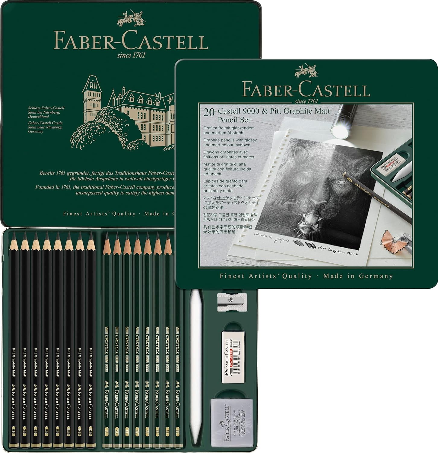 Faber Castell - 20 Castell 9000 & Pitt Graphite Matt Pencil Set in ...
