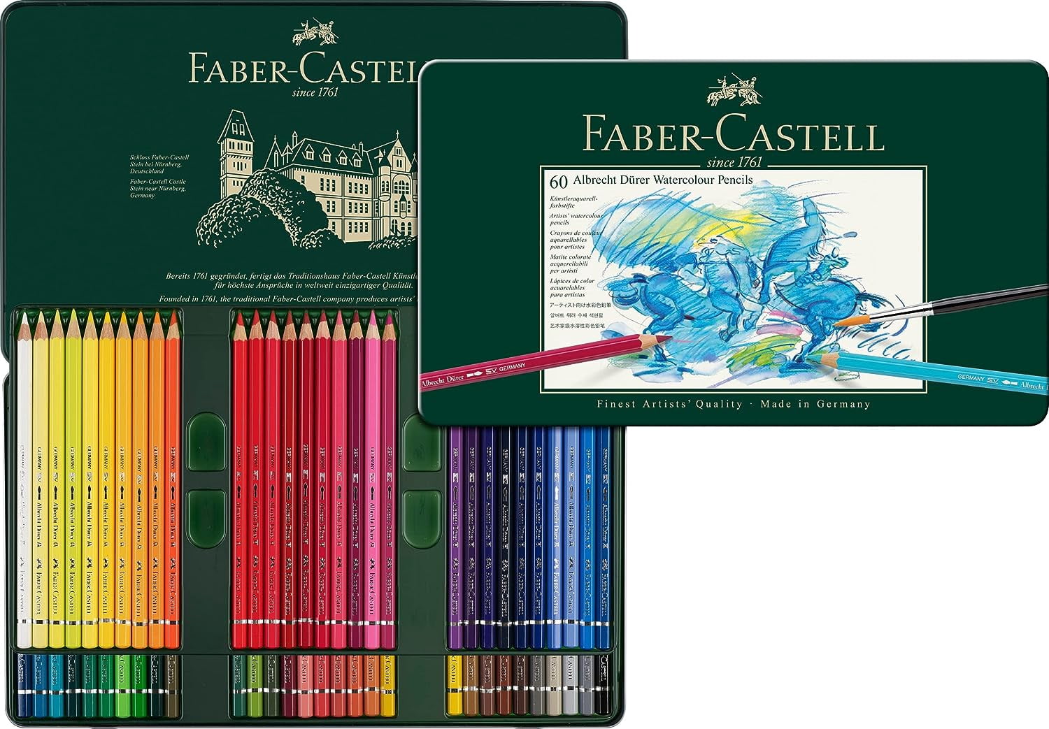 Faber Castell Albrecht 117560 Dura Watercolor Pencils, 60 Colors, Can ...