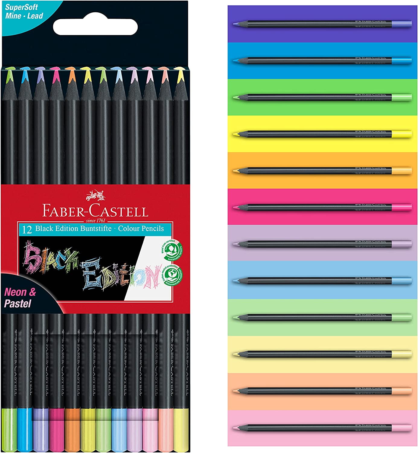 Faber-Castell Black Edition Colored Pencils - Neon and Pastel Colors ...