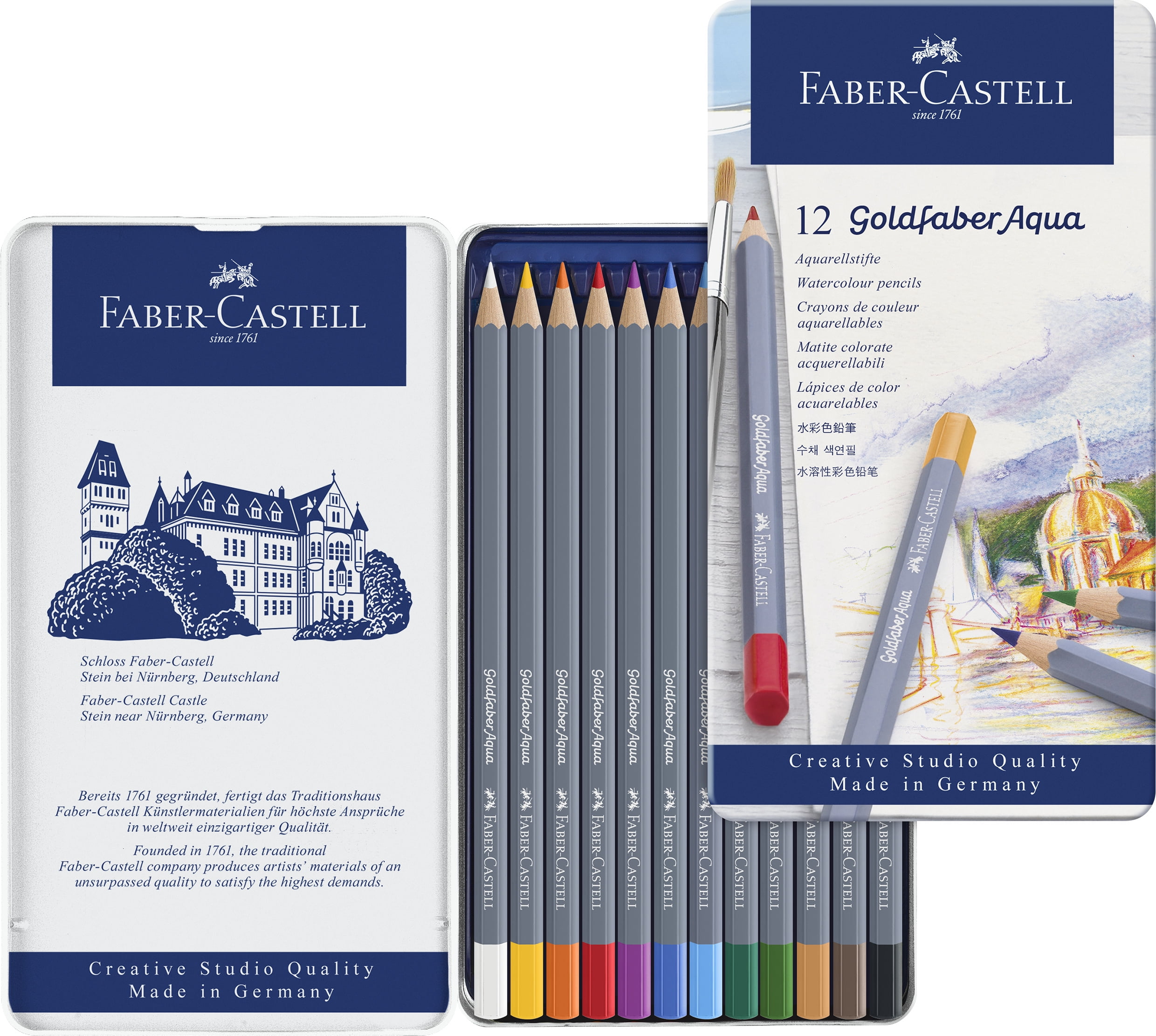 Faber-Castell Goldfaber Aqua Watercolor Pencils - Tin of 12 Colors, Pre ...
