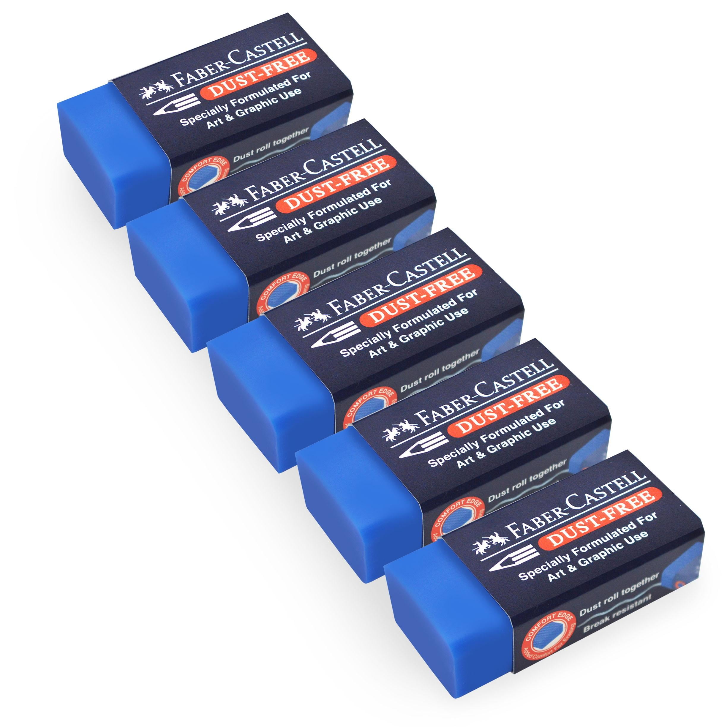 Faber-Castell Dust-Free Comfort Edge Eraser Rubbers - Blue - Pack of 5 ...