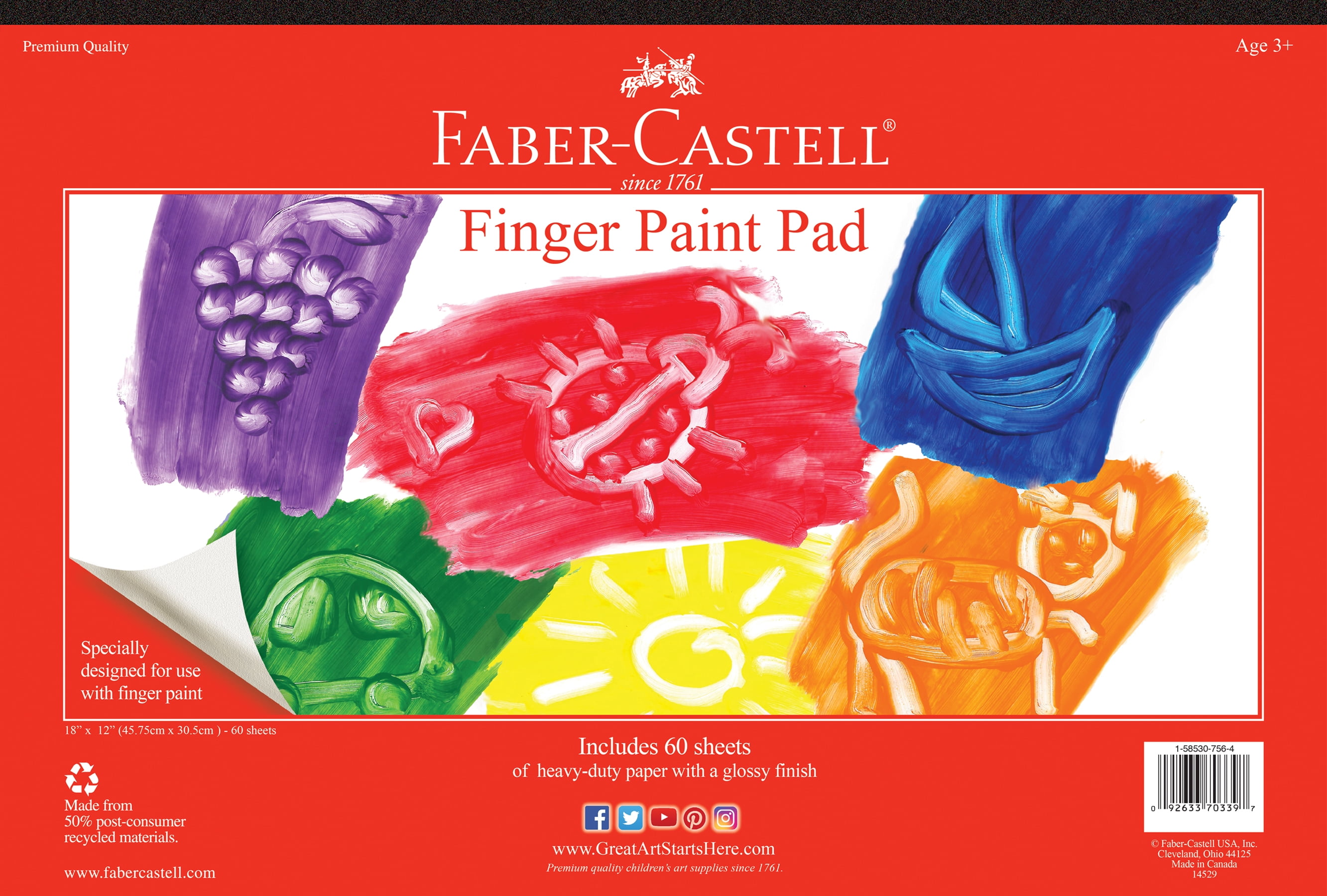 Faber-Castell Finger Paint Paper Pad - Fingerpaint Paper for Kids - 60 ...