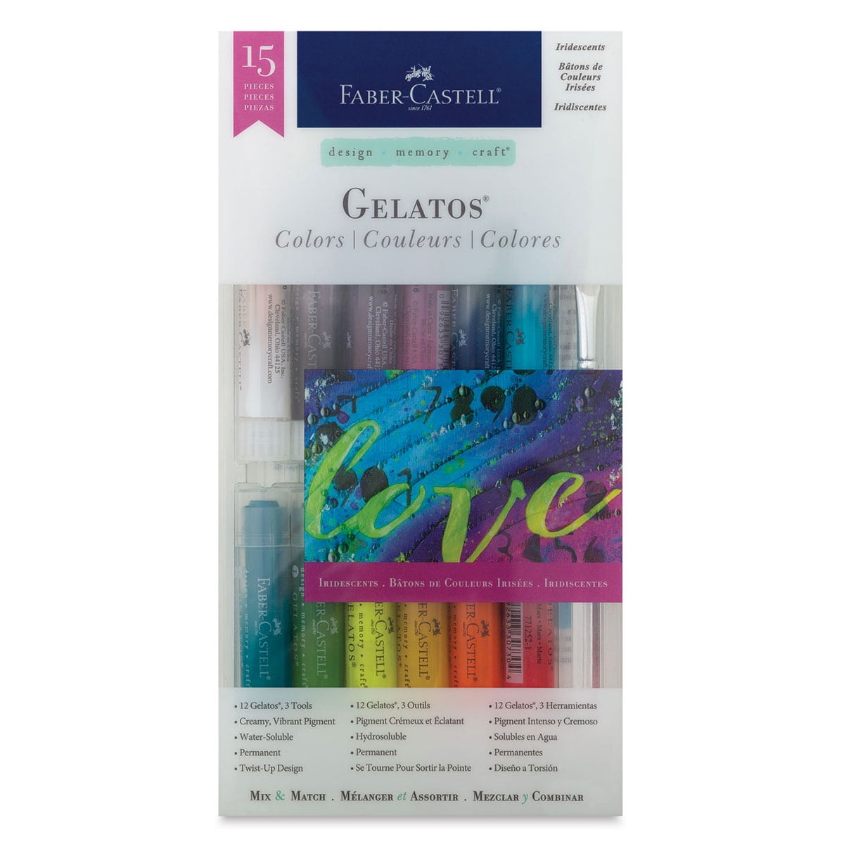 Faber-Castell Gelatos Coloring Sticks Set – 12 Iridescent Colors – 15 ...