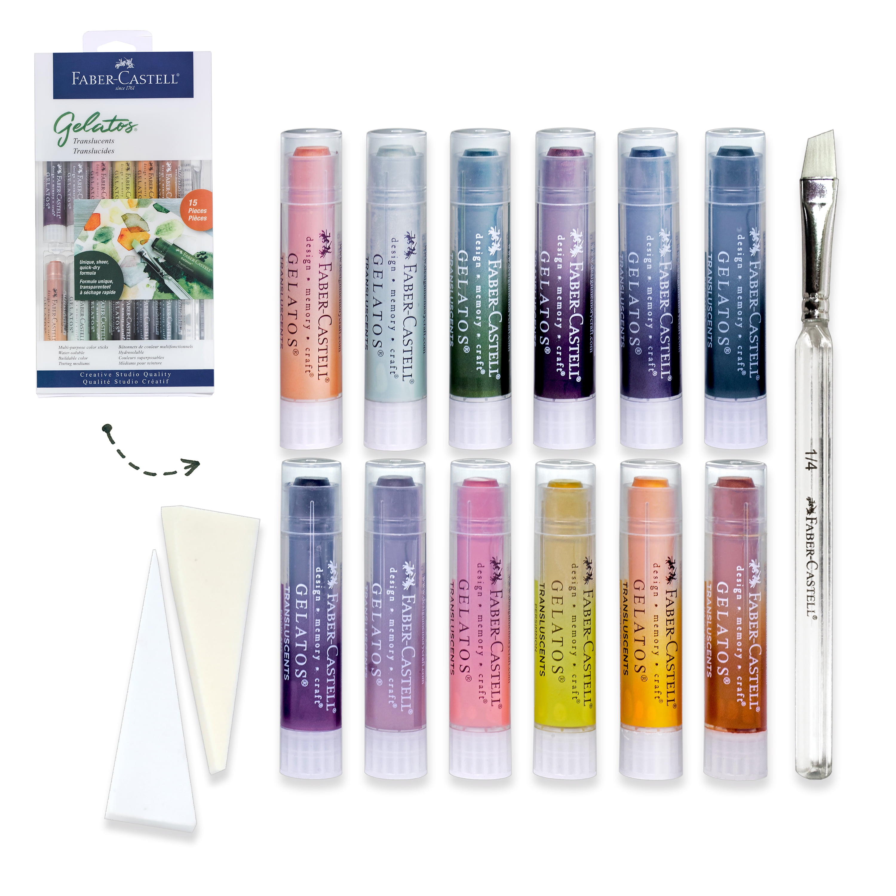 Faber-Castell Gelatos Coloring Sticks Set, 12 Translucent Colors, 15 ...
