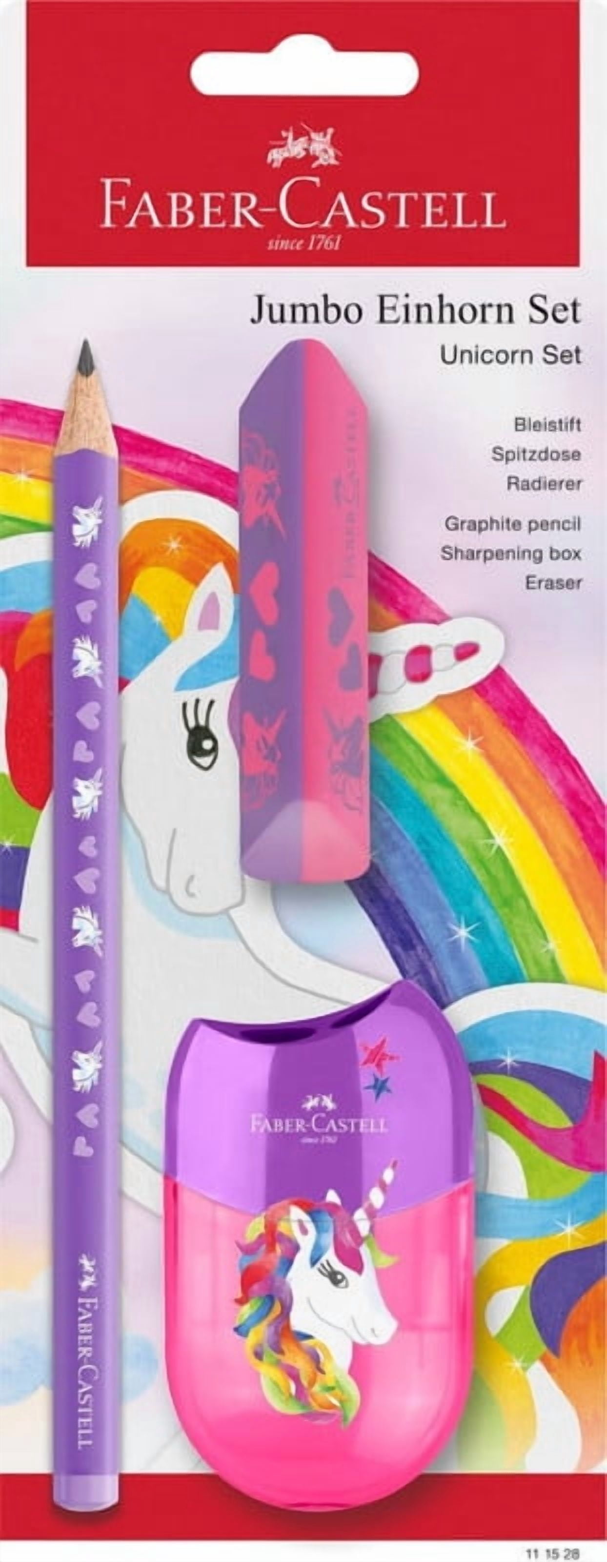 Faber Castell Jumbo Set Graphite Pencil, Sharpener + Eraser - Unicorn ...