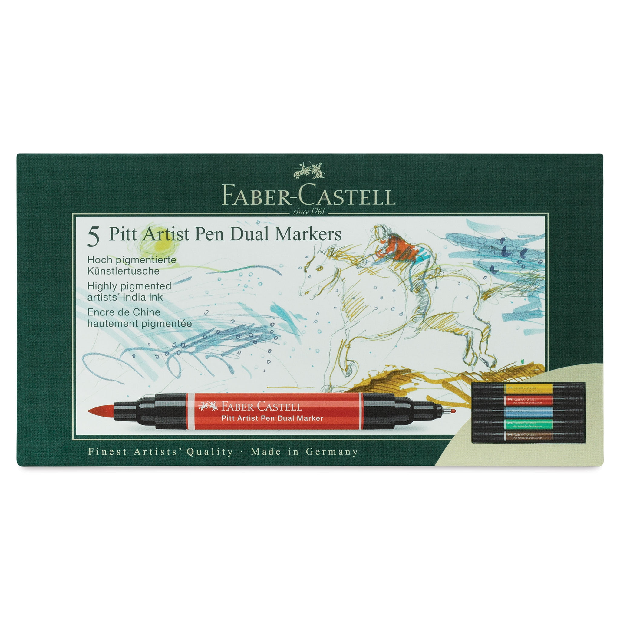 Faber-Castell Pitt Artist Pen Dual Tip Markers - Set of 5, Assorted ...