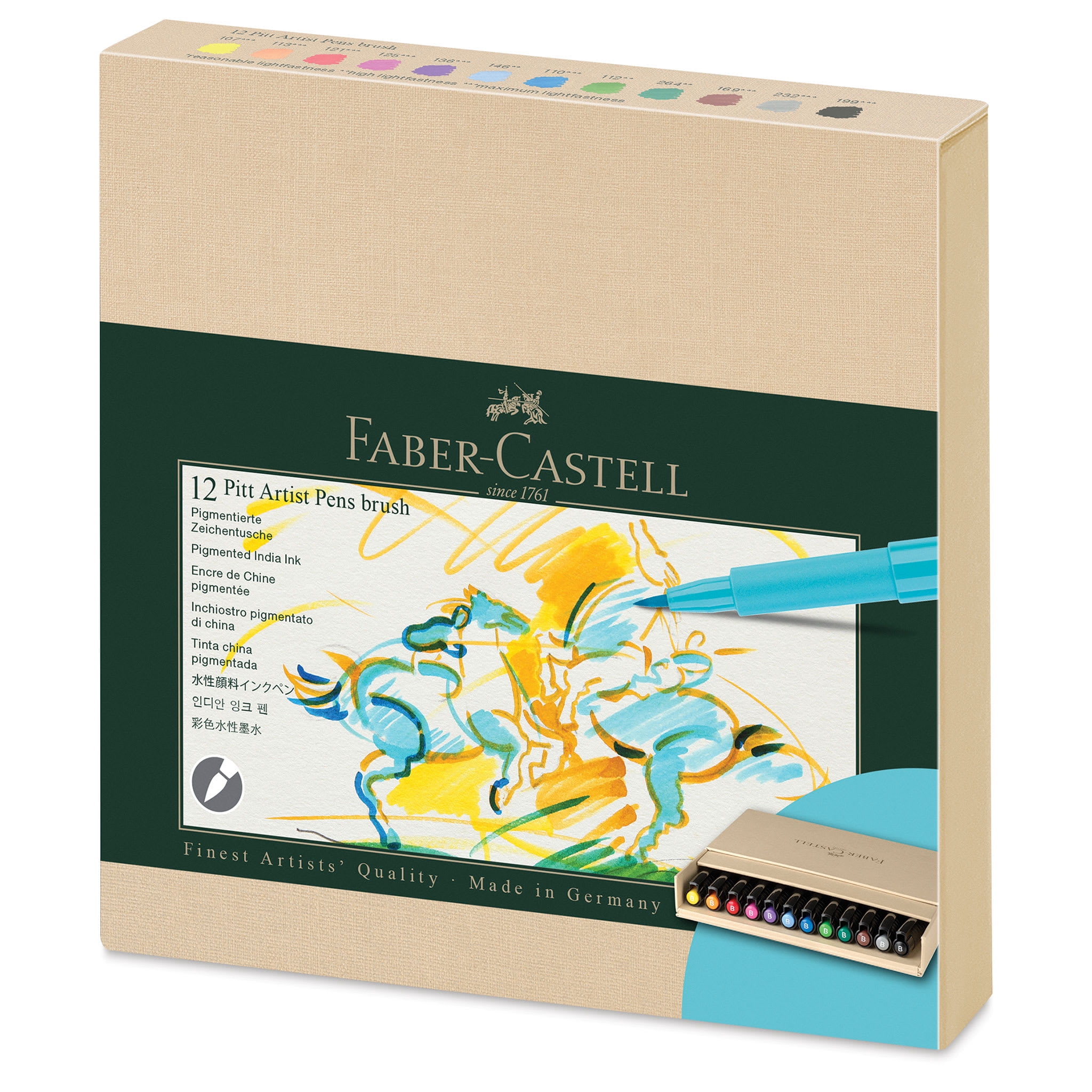 Faber-Castell Pitt Artist Pens - Set of 12, Studio Gift Box, Brush Nib ...