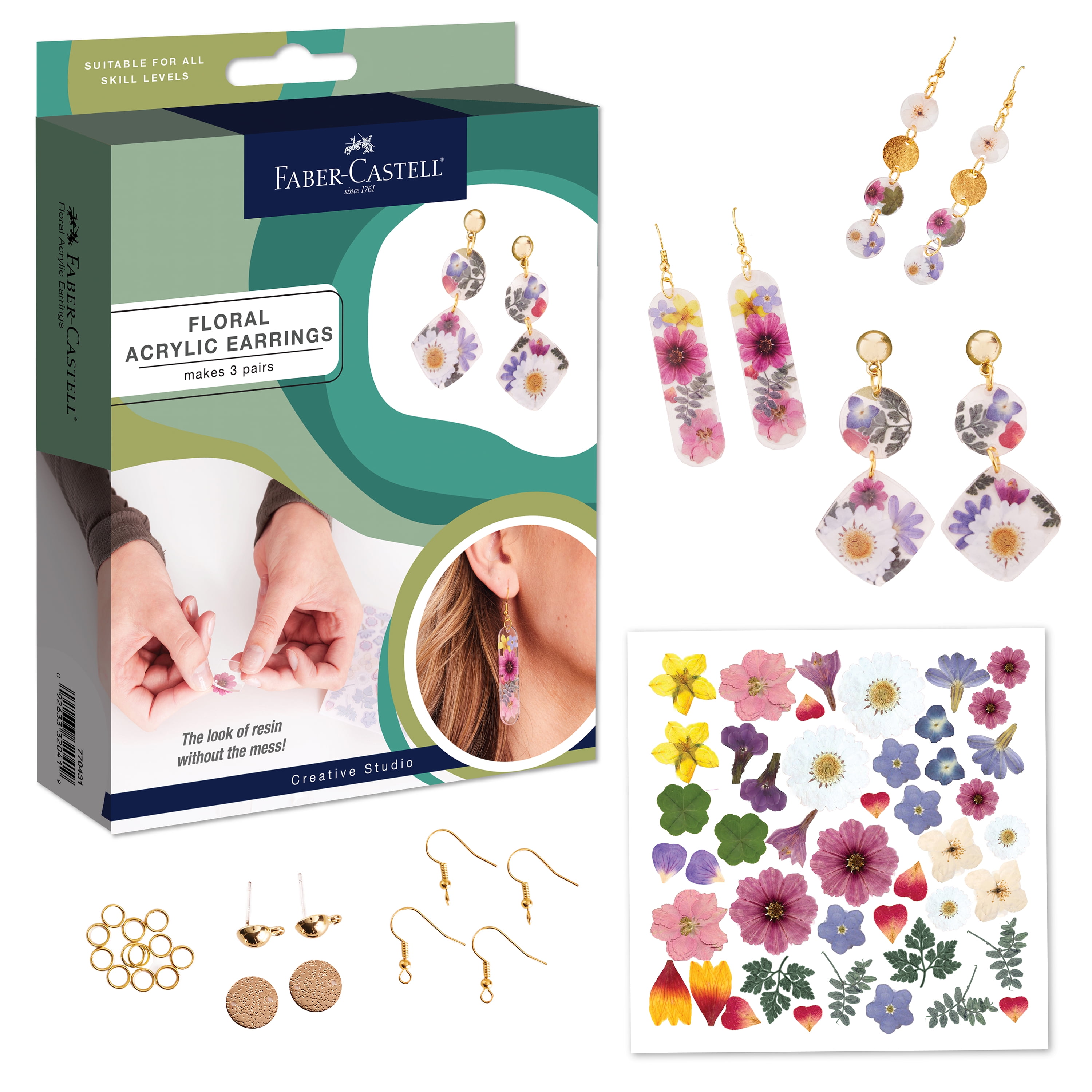 Faber-Castell Pressed Floral Acrylic Earrings Jewelry Craft Kit for ...