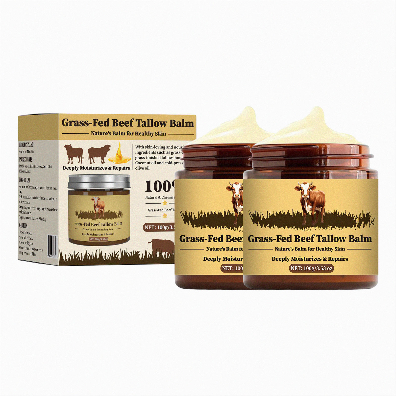 Fabiurt Beef Tallow Skincare Moisturizer for Face, 100% Grass-Fed Beef ...