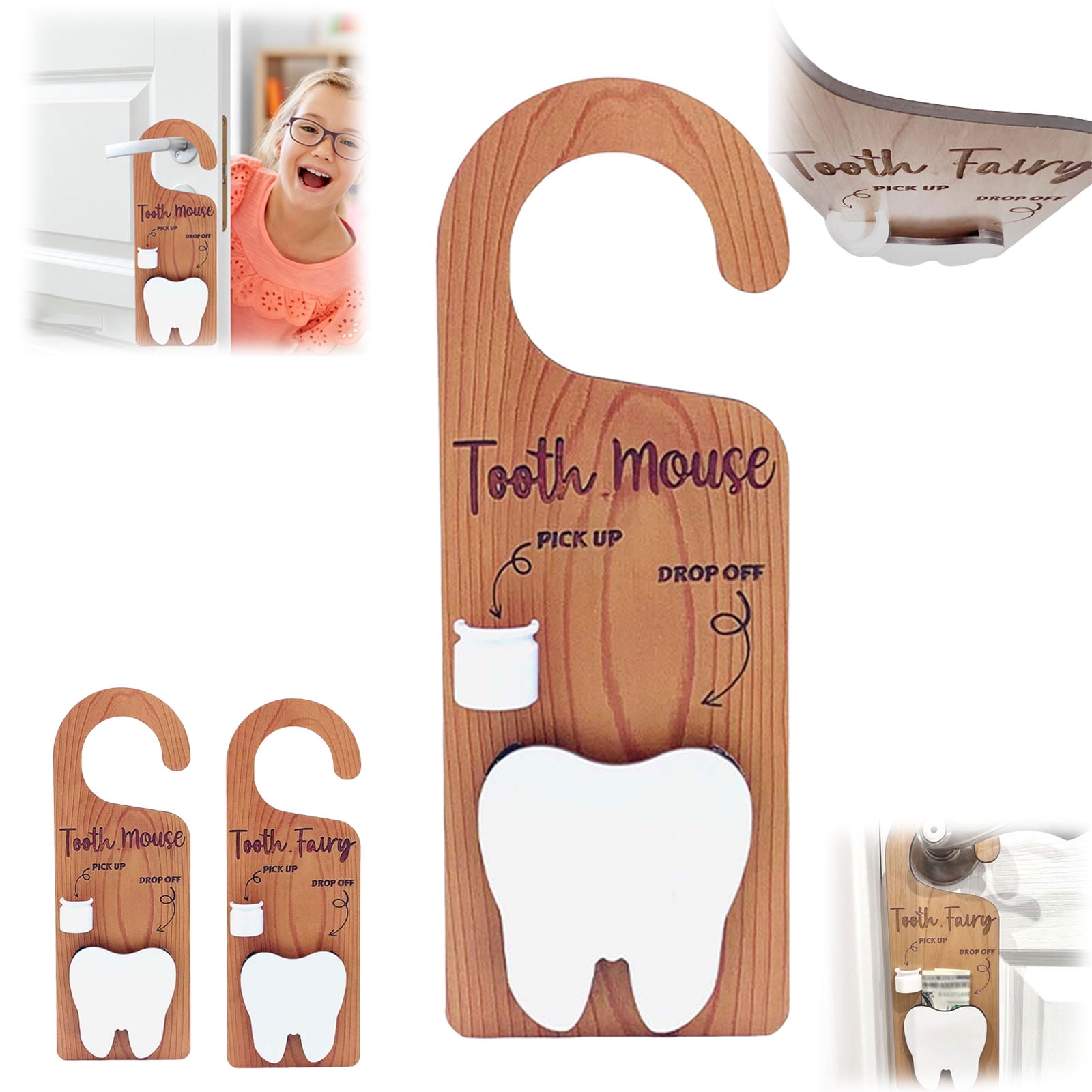 Fabiurt Wooden Tooth Fairy Tooth Door Hanging For Children's Tooth ...