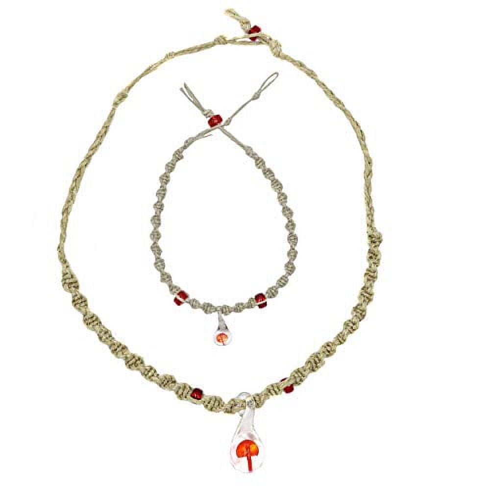 Fablinks Mushroom Glass Pendant Hemp Choker and Hemp Anklet Set ...