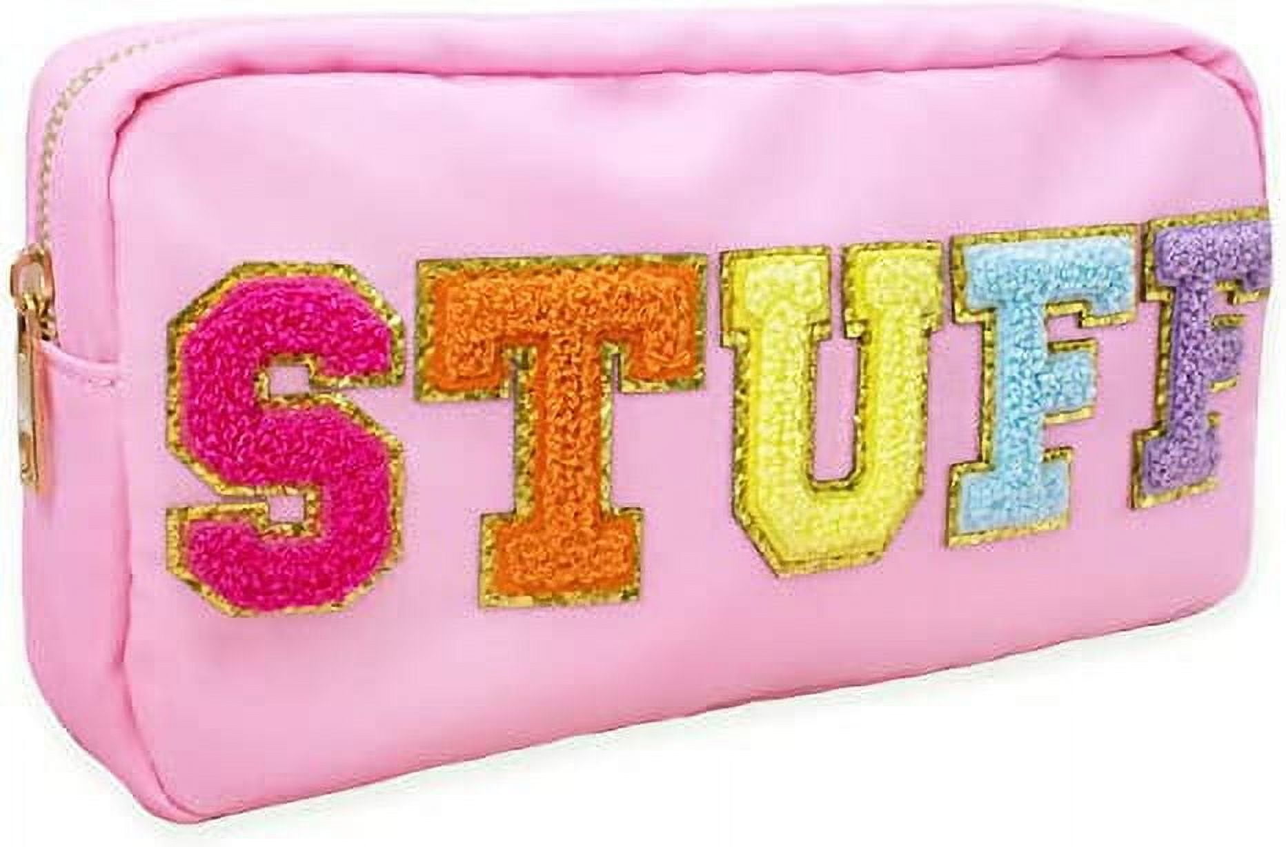 Fablinks Preppy Makeup Pouch, Chenille Varsity Letter Stuff Bag, Pink ...