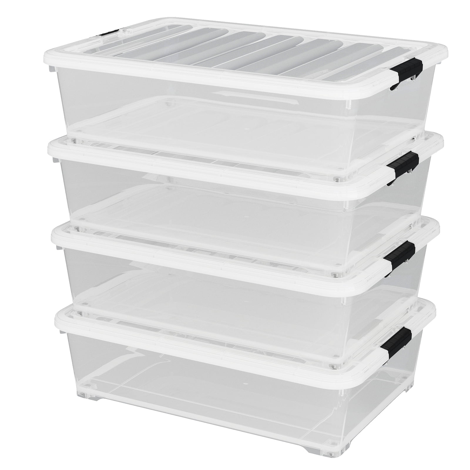 Fabnati 4-Pack 50 Quart Clear Plastic Underbed Storage Box, Large Under ...