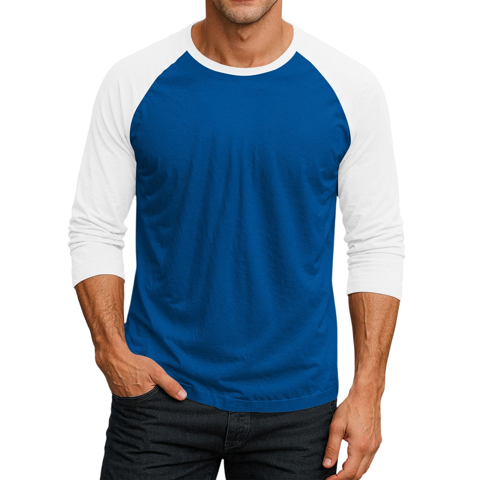 Fabrcox 3/4 Sleeve Shirt Men Color Block Raglan Mens Crew Neck T Shirts ...
