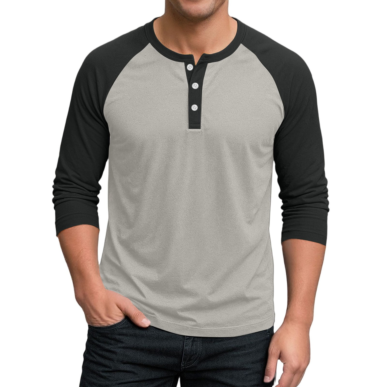 Fabrcox 3/4 Sleeve Shirt Men Raglan Henley Mens Shirt Outdoor Going Out ...