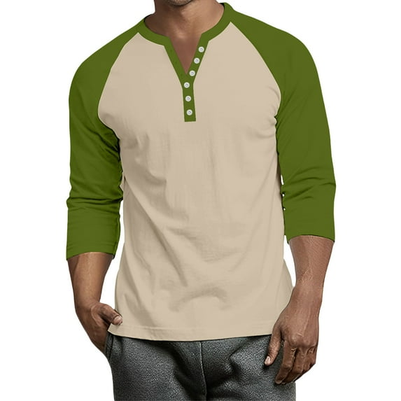 Fabrcox 3/4 Sleeve Shirt Men Raglan Henley Shirts for Men Gym Athletic ...
