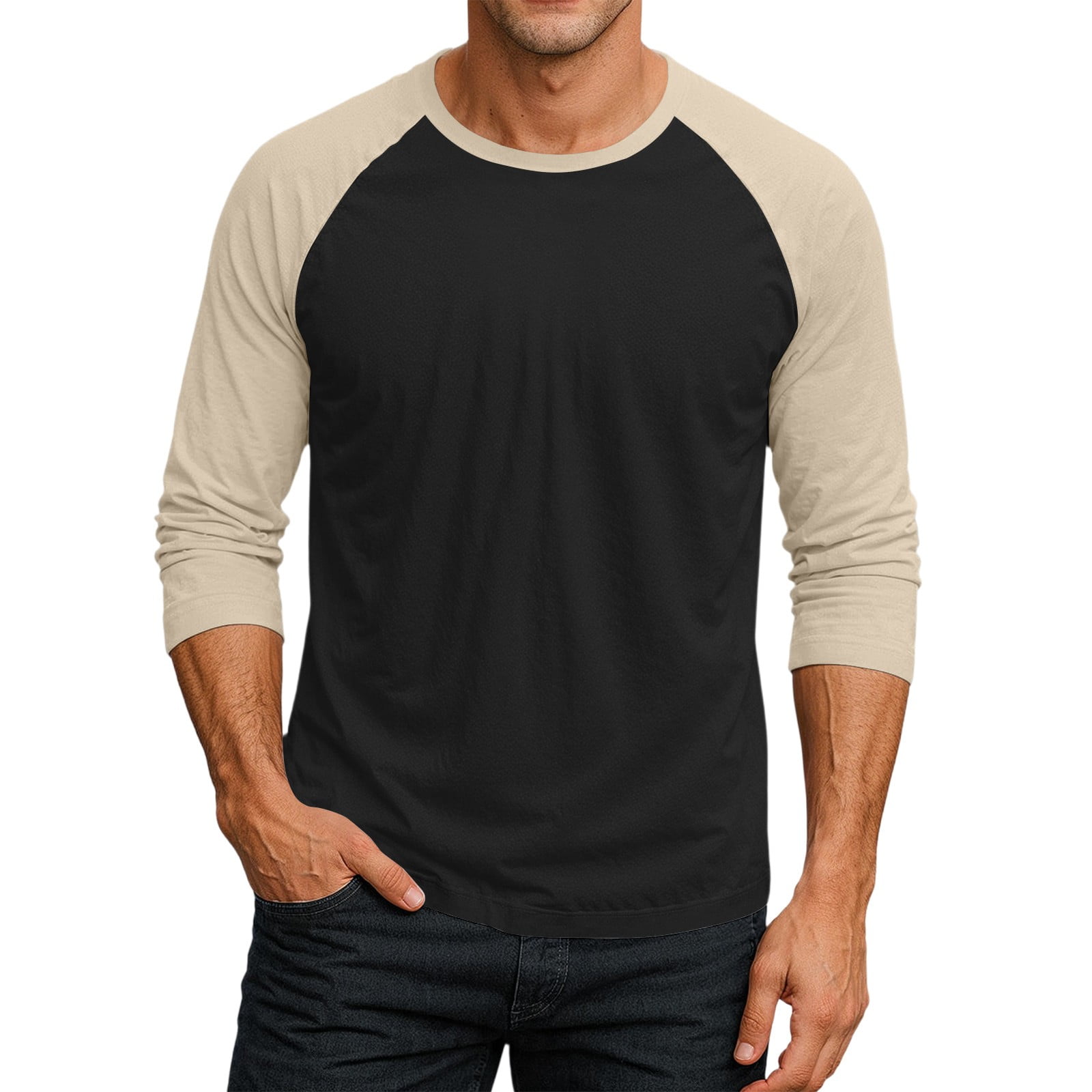 Fabrcox 3/4 Sleeve for Men Color Block Raglan Mens Crew Neck Tee Shirts ...
