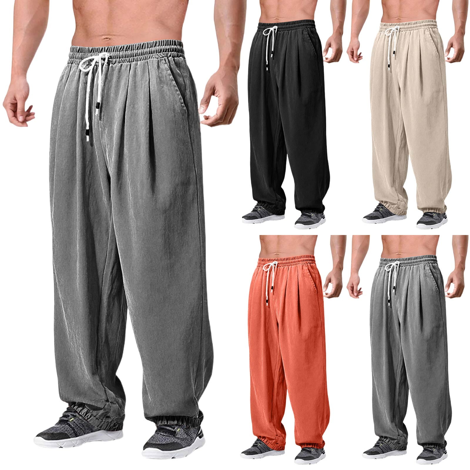 Fabrcox Baggy Sweat Pants for Mens Elastic Waist Drawstring Joggers ...
