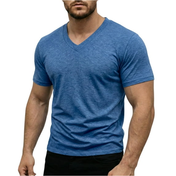 Fabrcox Blue Mens T-Shirt V Neck Short Sleeve Fitted Basic T-Shirt for ...