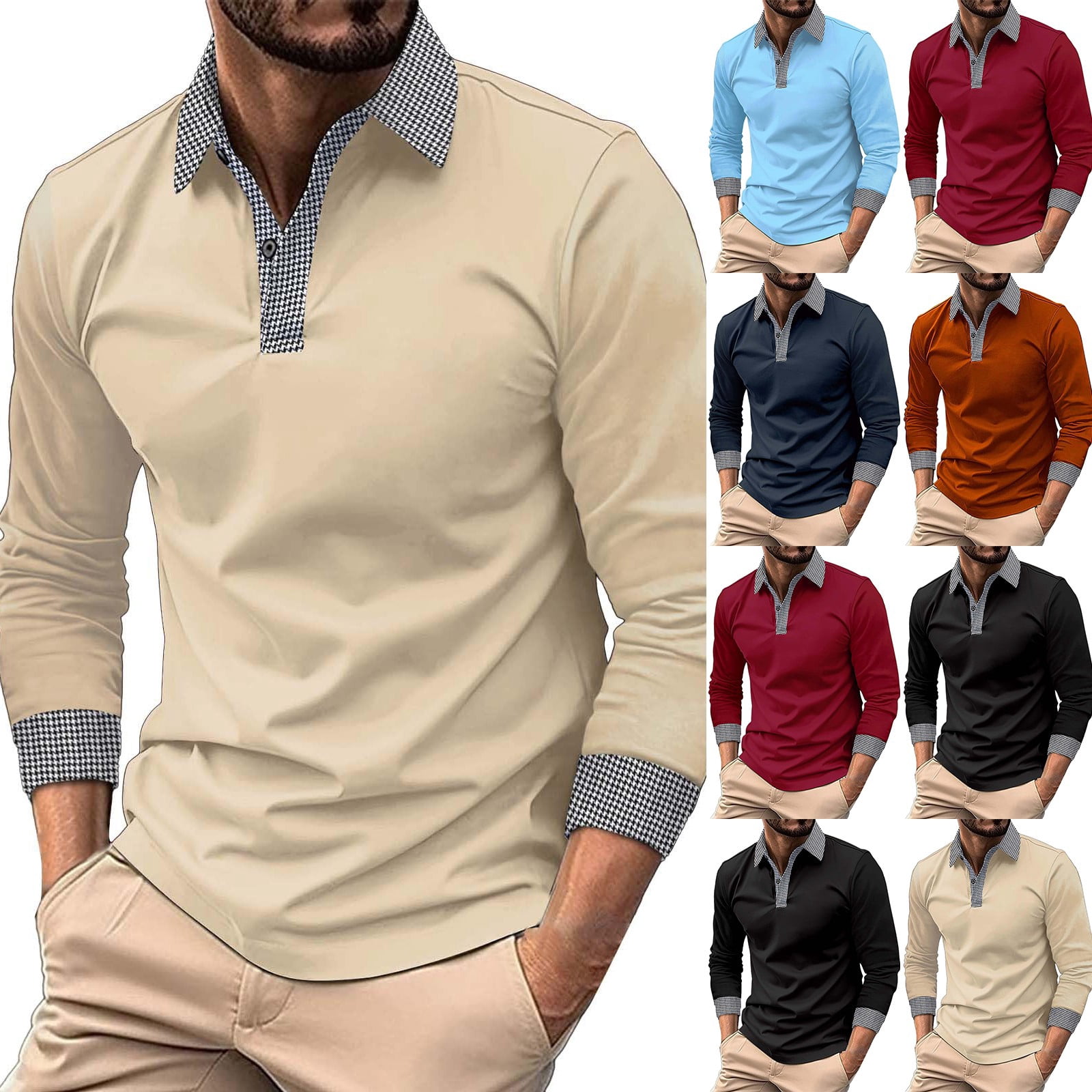 Fabrcox Blue Polo Shirts for Men Long Sleeve Plaid Collared T Shirts ...