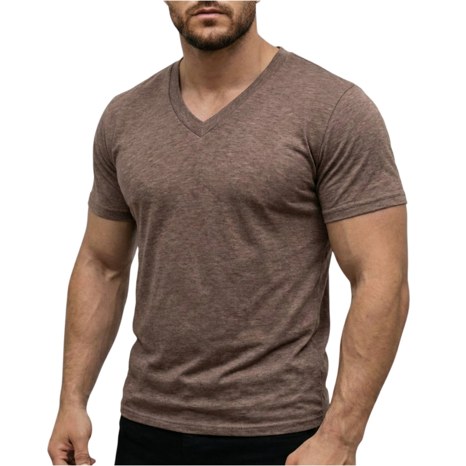 Fabrcox Brown Men Tshirt V Neck Short Sleeve Fitted Basic T-Shirt for ...