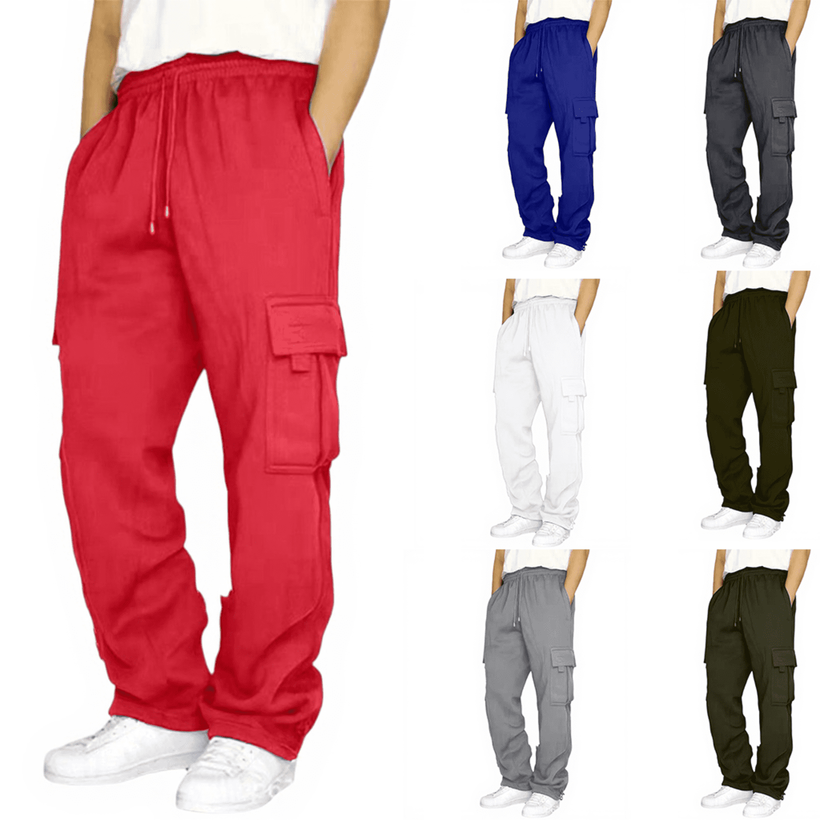 Fabrcox Cargo Pants Men Drawstring Elastic Waist Cargo Sweatpants with Pockets Casual ...