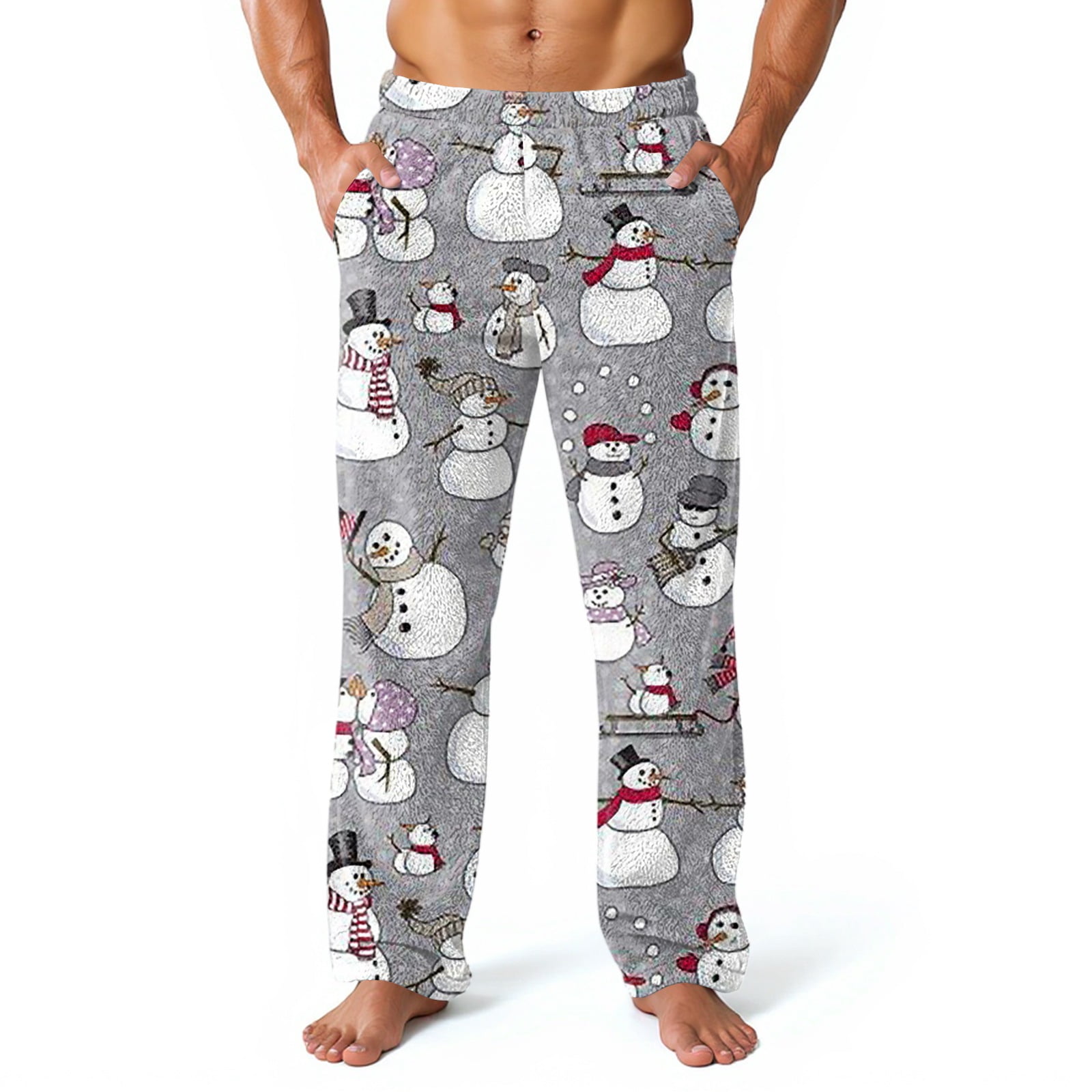 Fabrcox Christmas Graphic Pj Pants for Men Winter Warm Elastic Waist ...