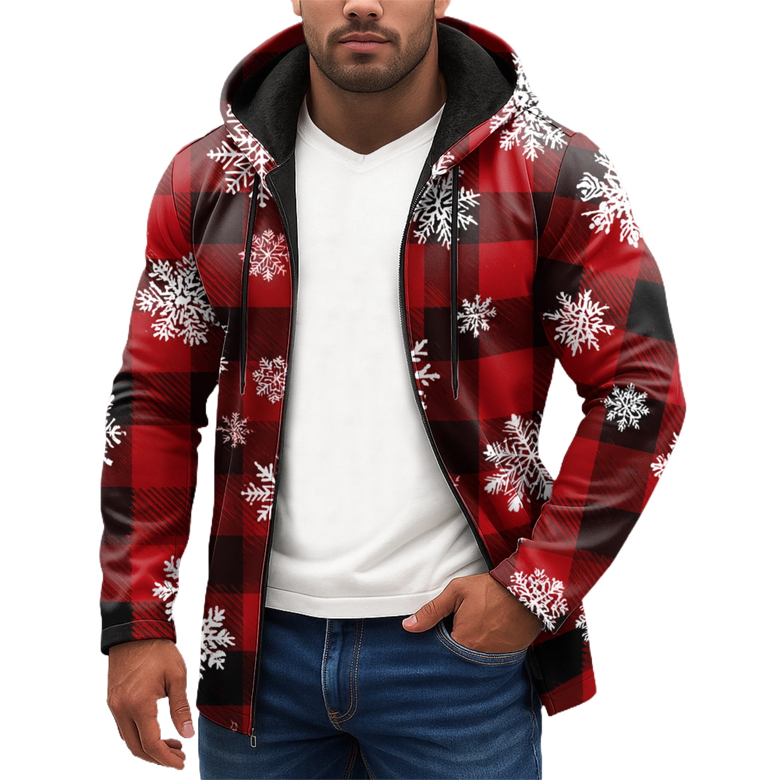 Fabrcox Christmas Mens Jackets Christmas Snowflake Printed Thickening ...