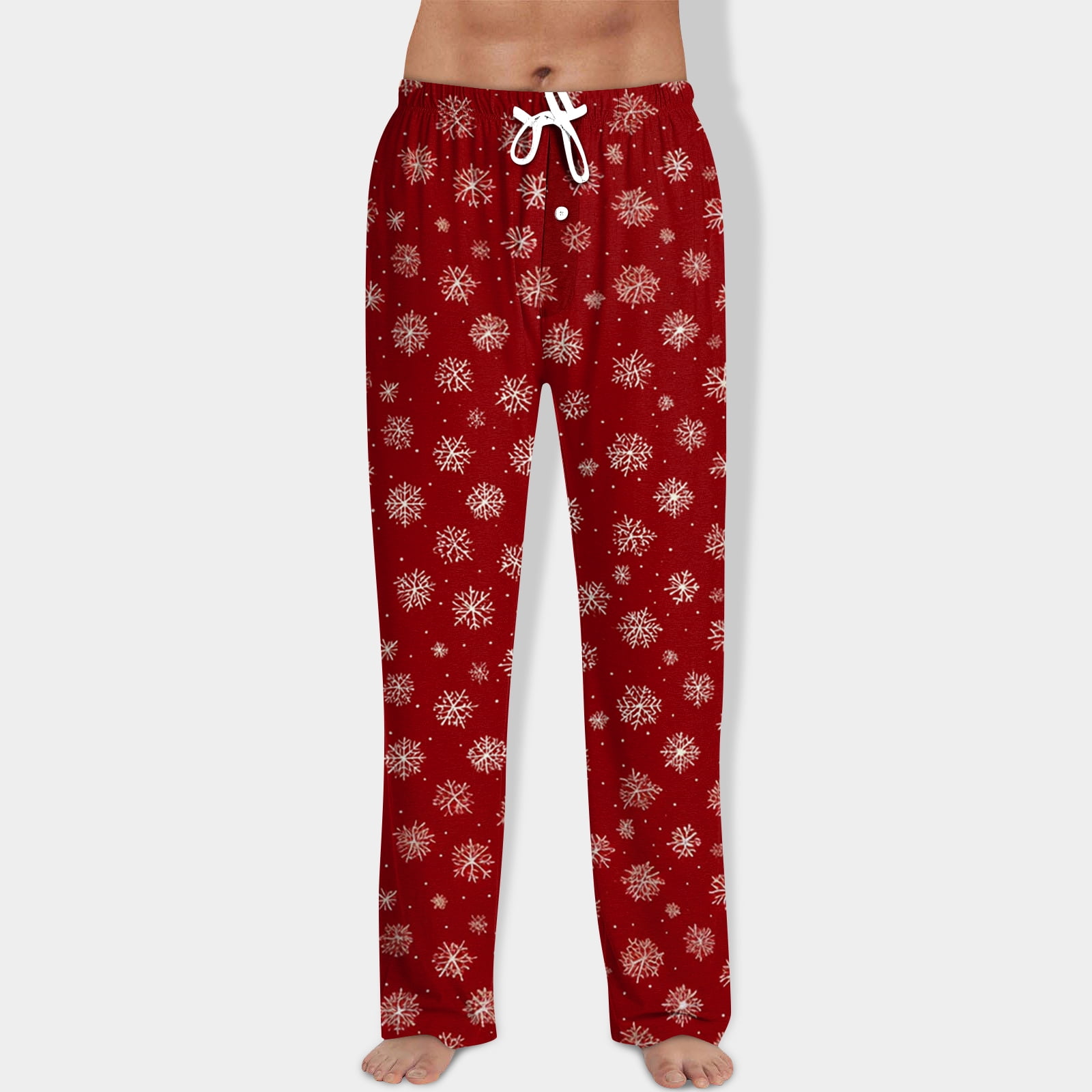 Fabrcox Christmas Snowflake Printed Men's Casual Pajama Pants Elastic ...