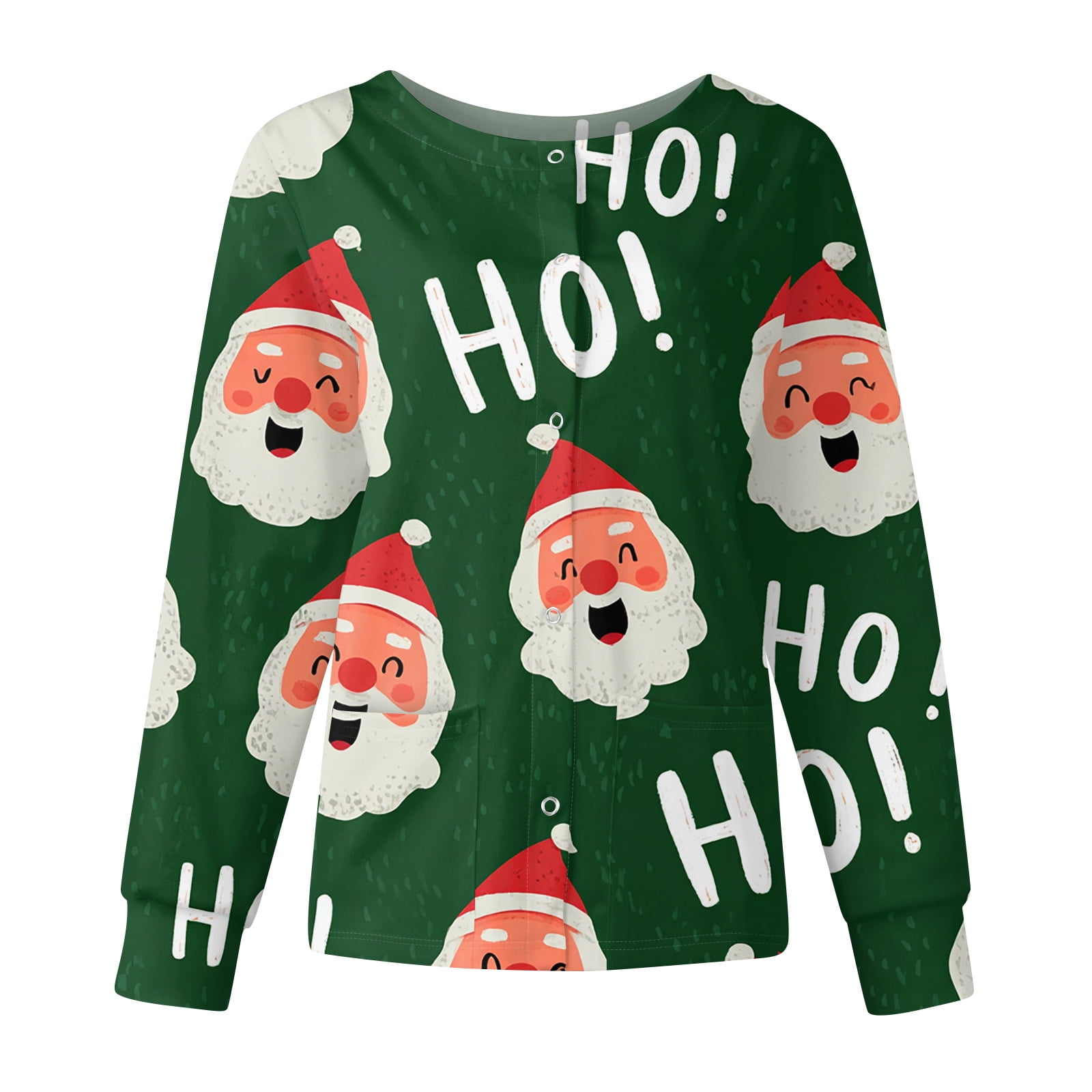 Fabrcox Christmas Snowflake Printed Womens Snap Front Scrub Jacket Long ...